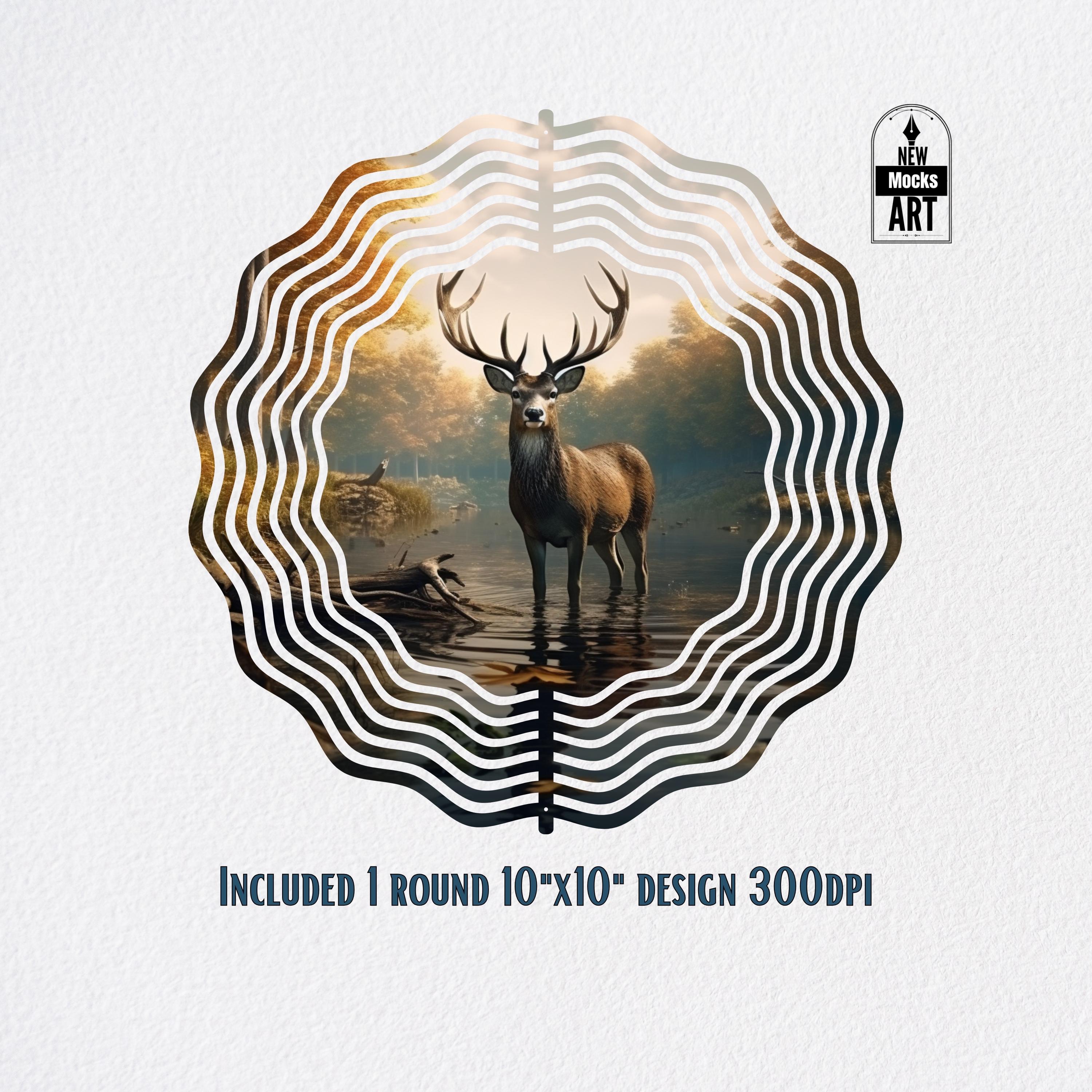 Deer Wind Spinner PNG, Buck Deer River Reflection PNG, Hunting Deer ...