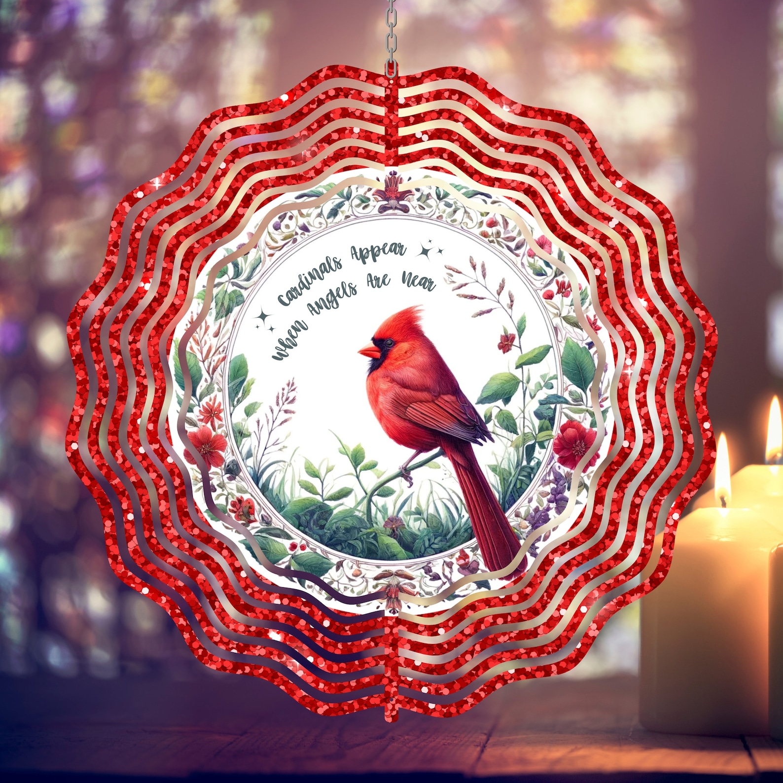 Cardinal Birds Wind Spinner PNG Color Painted Red Cardinal Glitter ...