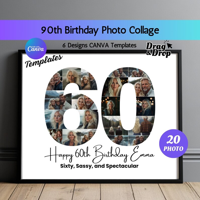 60th Birthday Photo Collage Template Personalized 60th Birthdays Gift ...