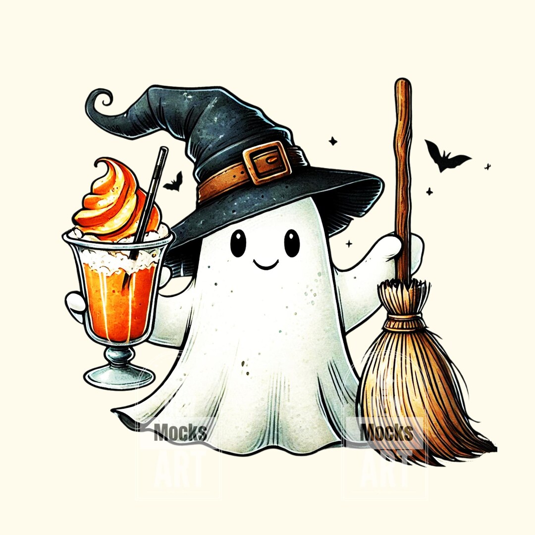 Cute Ghost PNG, Wizard Hat Ghost, Halloween Ghost Png, Bougie, Coffee ...