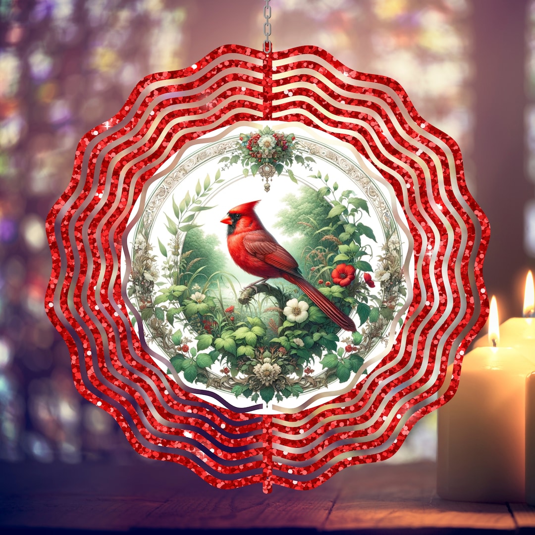 Cardinal Birds Wind Spinner PNG Color Painted Red Cardinal Glitter ...