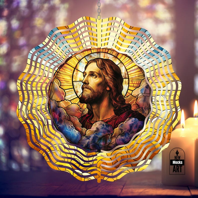 Jesus Image Wind Spinner PNG Christian Stained Glass Spinner Christian ...