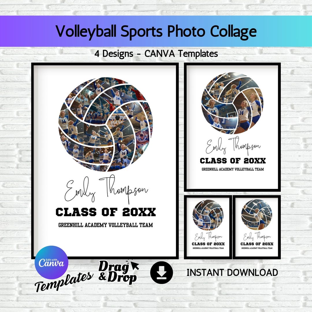 Volleyball Photo Collage Sports Poster Volleyball Athlete Picture ...