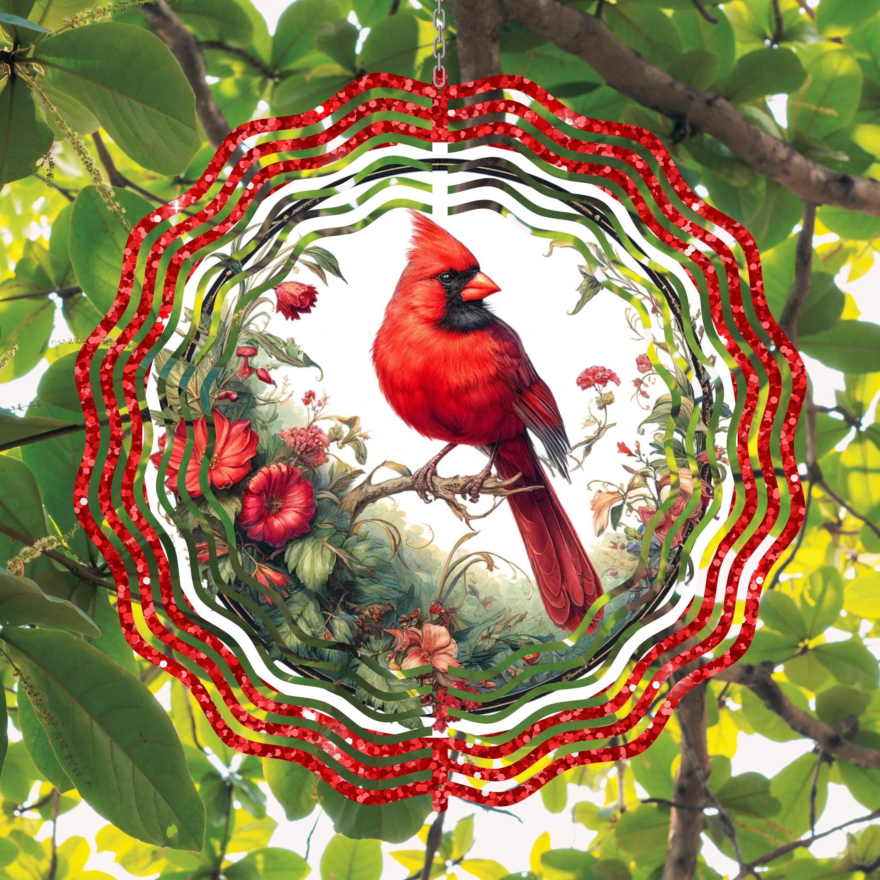 Cardinal Birds Wind Spinner PNG Color Painted Red Cardinal Glitter ...