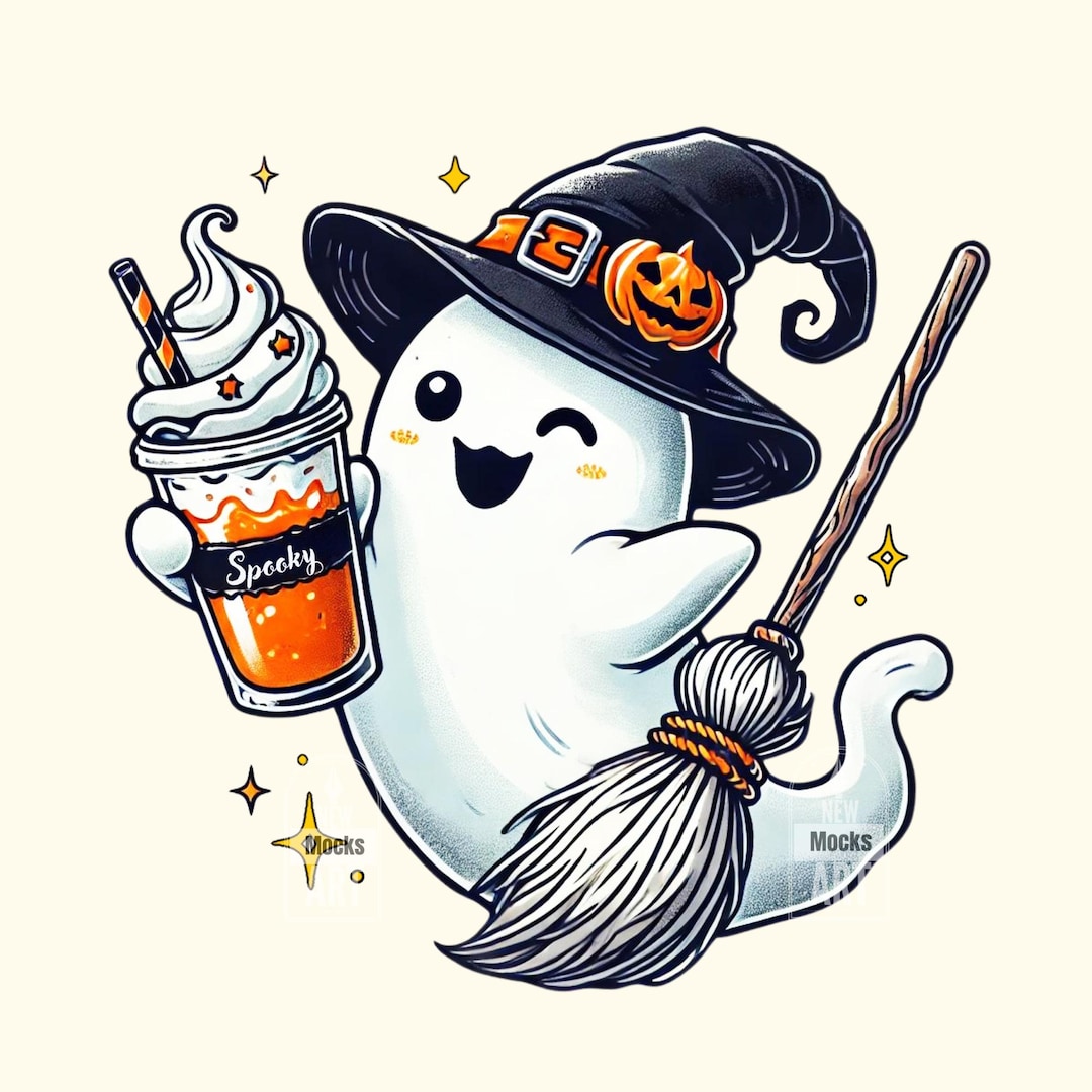 Cute Ghost PNG, Wizard Hat Ghost, Halloween Ghost Png, Bougie, Coffee ...