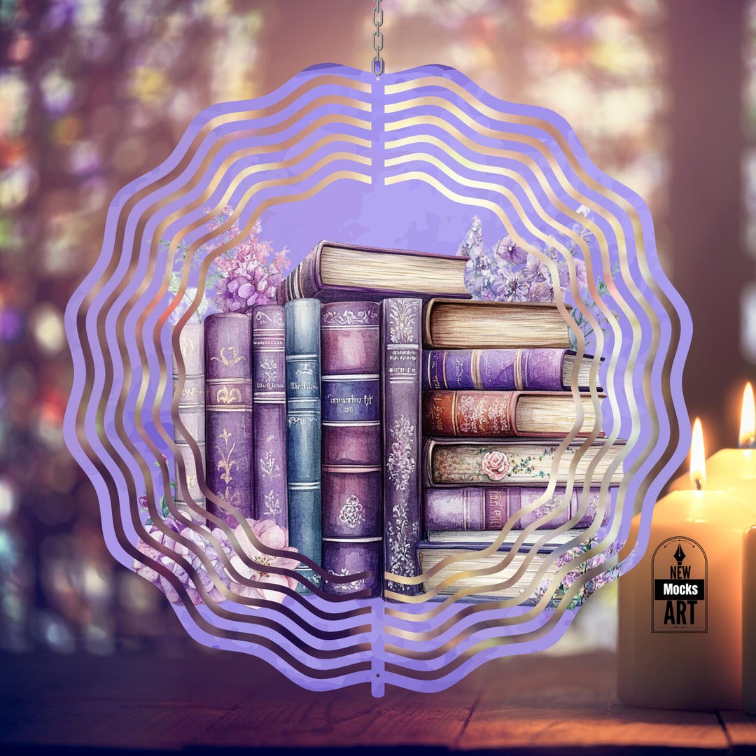 Watercolor Books Wind Spinner PNG, Purple Books Garden Spinner, Book ...