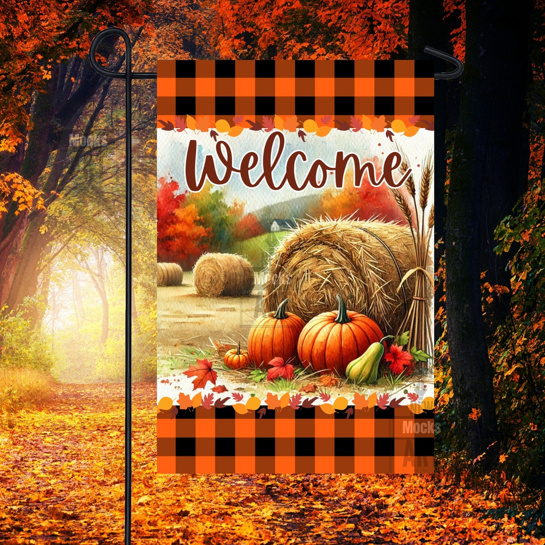 Welcome Fall Garden Flag, Fall Flag Pumpkins Fall Season Designs PNG ...
