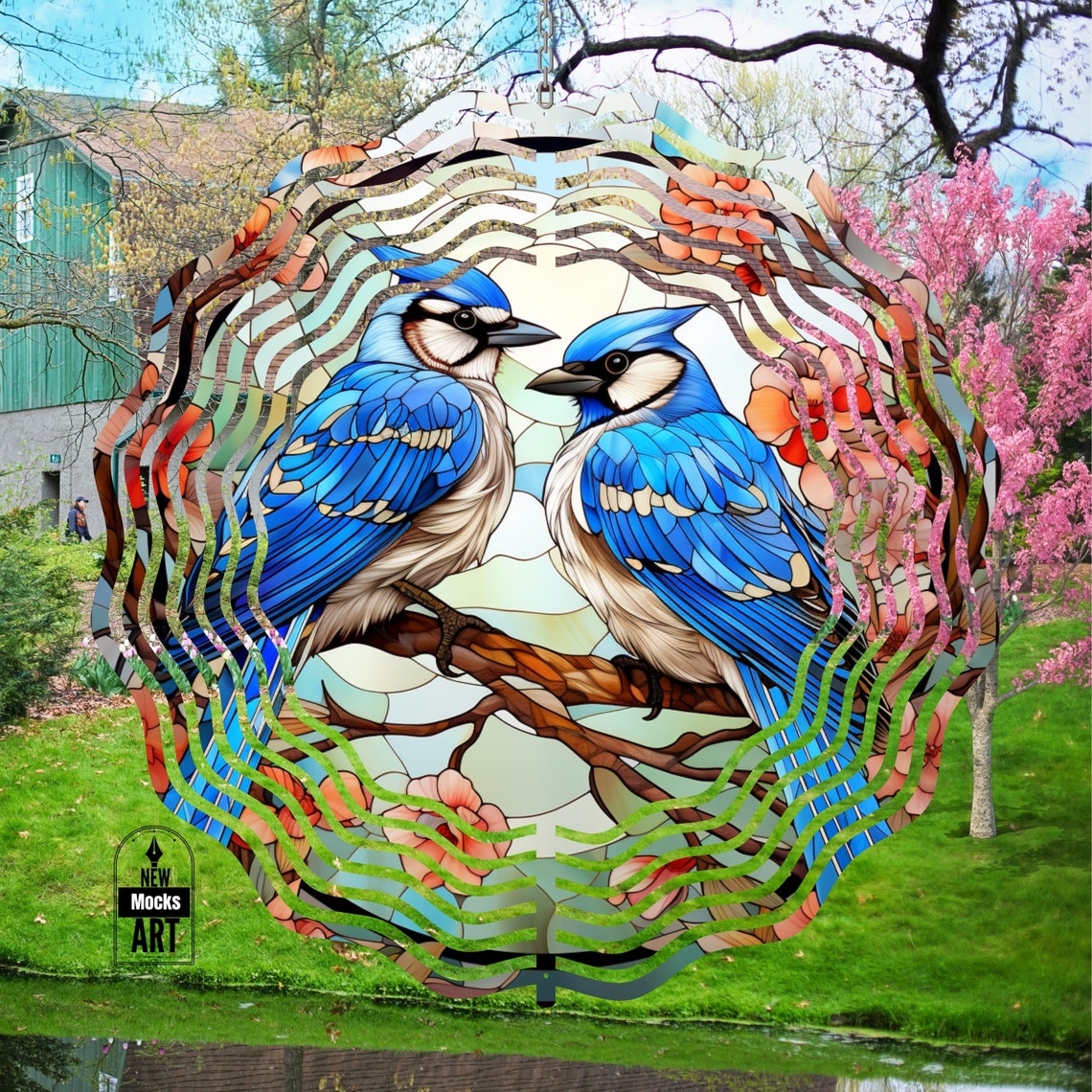 Blue Jay Wind Spinner PNG Stained Glass 2 Blue Jay Birds PNG Garden ...