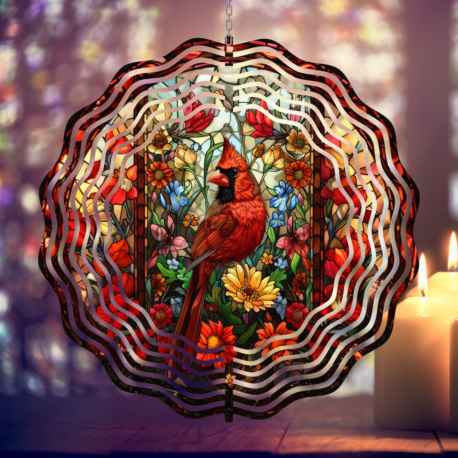 Red Bird Cardinal Wind Spinner PNG Stained Glass Cardinal Garden ...