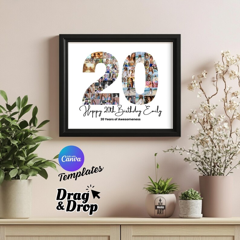 20th Birthday Photo Collage Template Personalized 20th Birthdays Gift ...