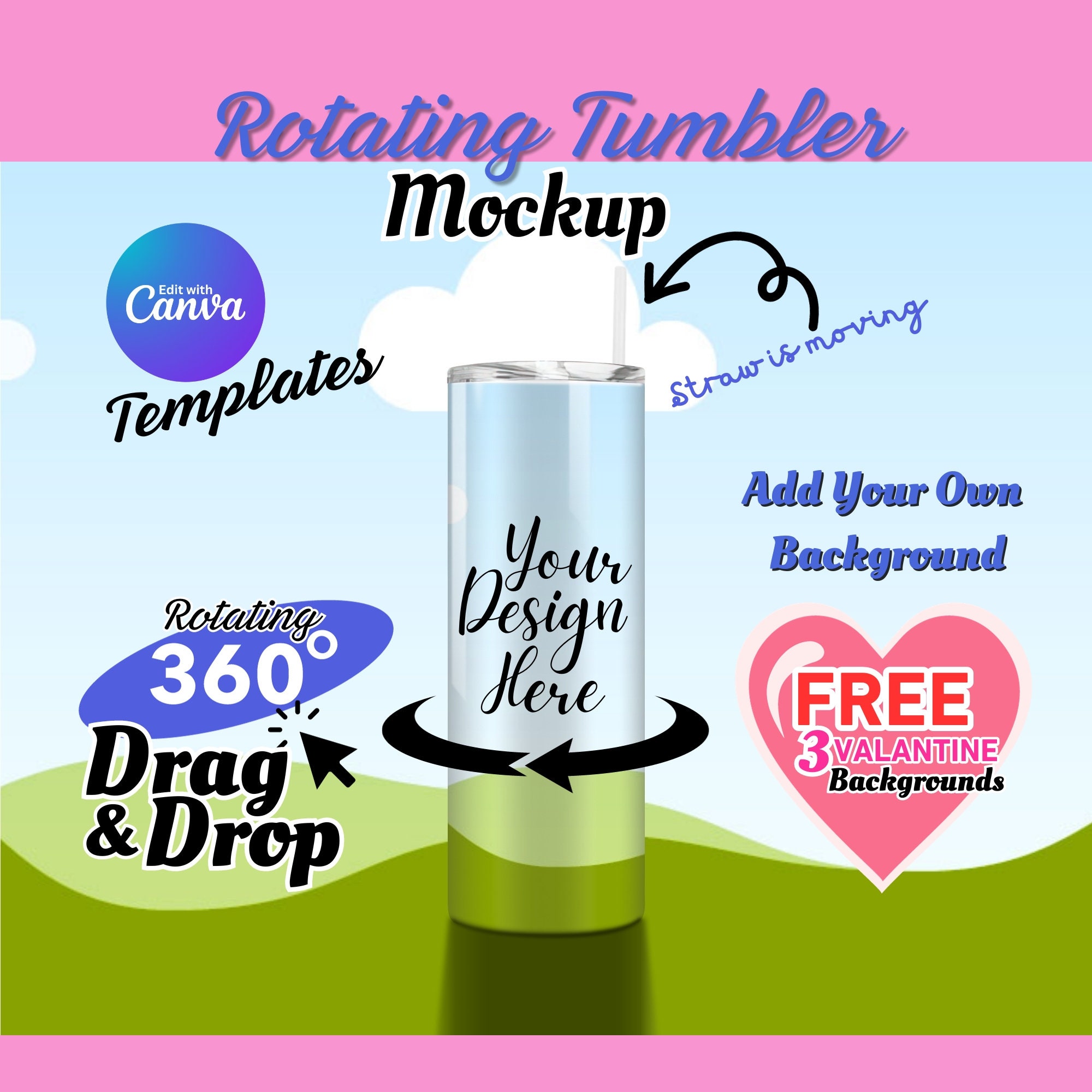 Rotating 20 Oz Tumbler Mockup Canva Animated Drag and Drop Tumbler ...