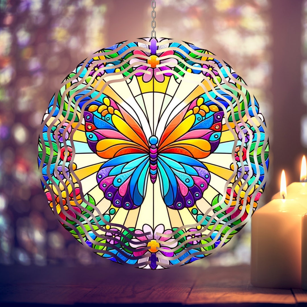 Butterfly Wind Spinner PNG Stained Glass Sublimation Design Butterfly ...