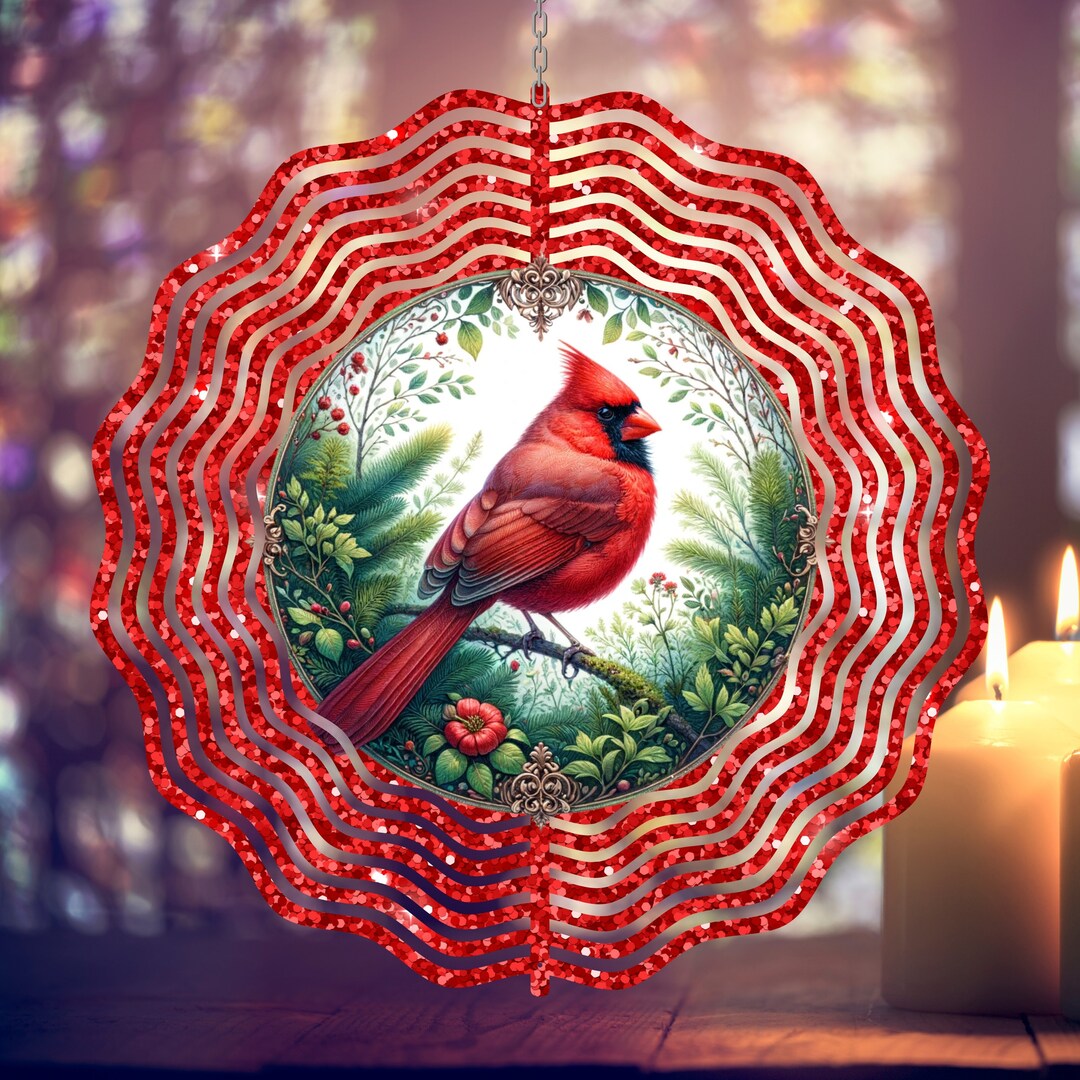 Cardinal Birds Wind Spinner PNG Color Painted Red Cardinal Glitter ...
