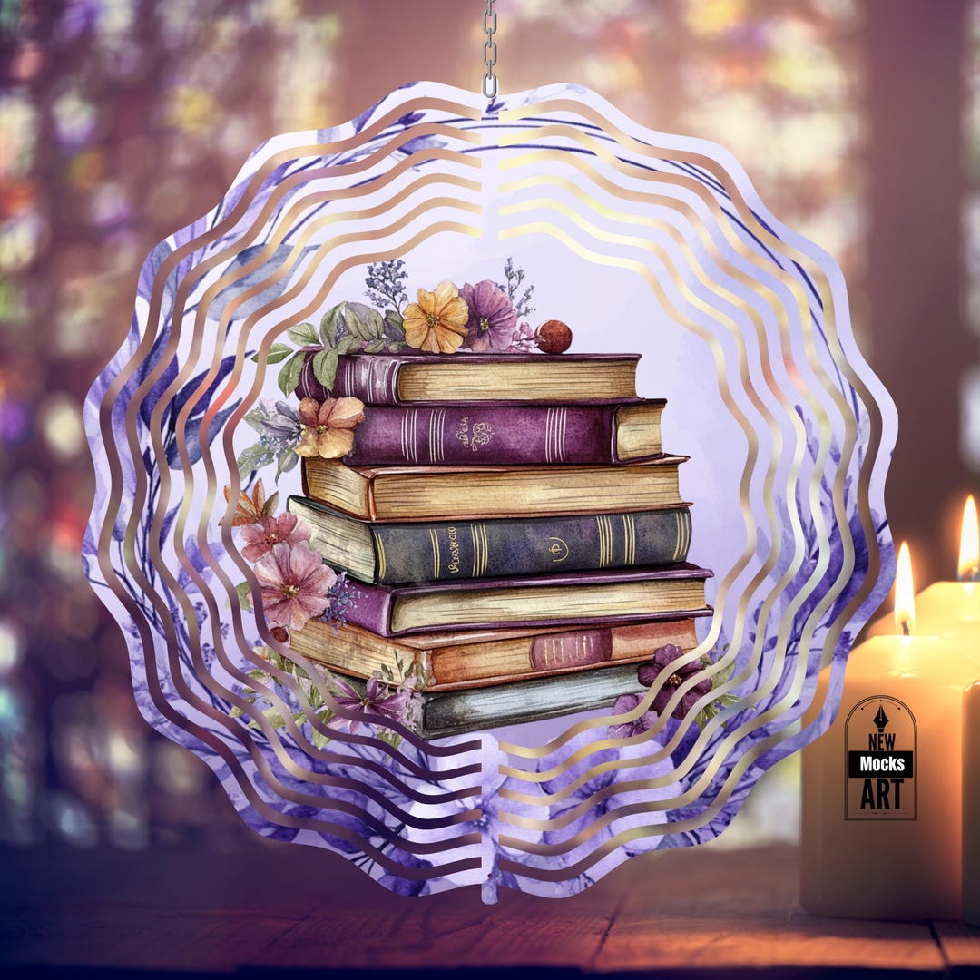 Watercolor Books Wind Spinner PNG, Purple Books Garden Spinner, Book ...