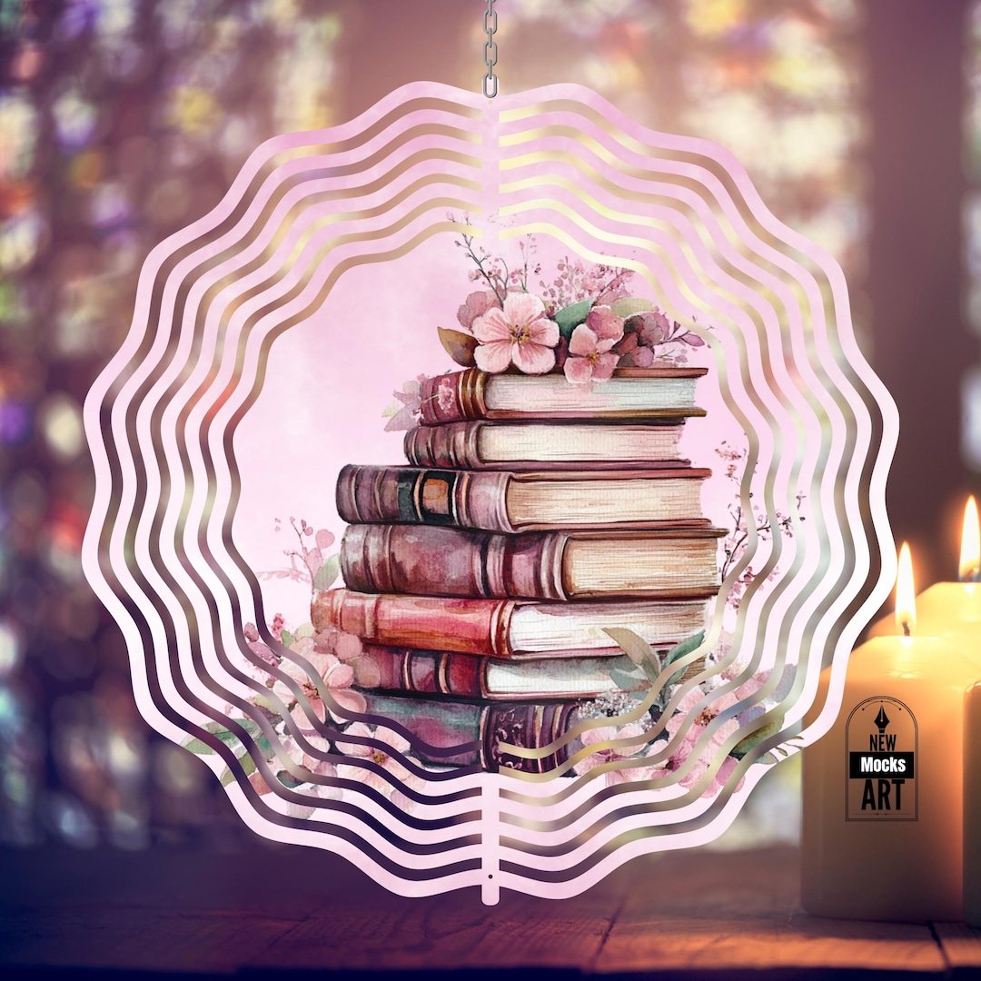 Pink Books Wind Spinner PNG, Watercolor Books Garden Spinner, Book ...