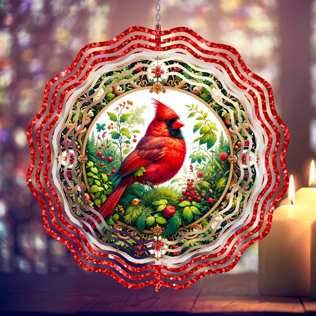 Cardinal Birds Wind Spinner PNG Color Painted Red Cardinal Glitter ...