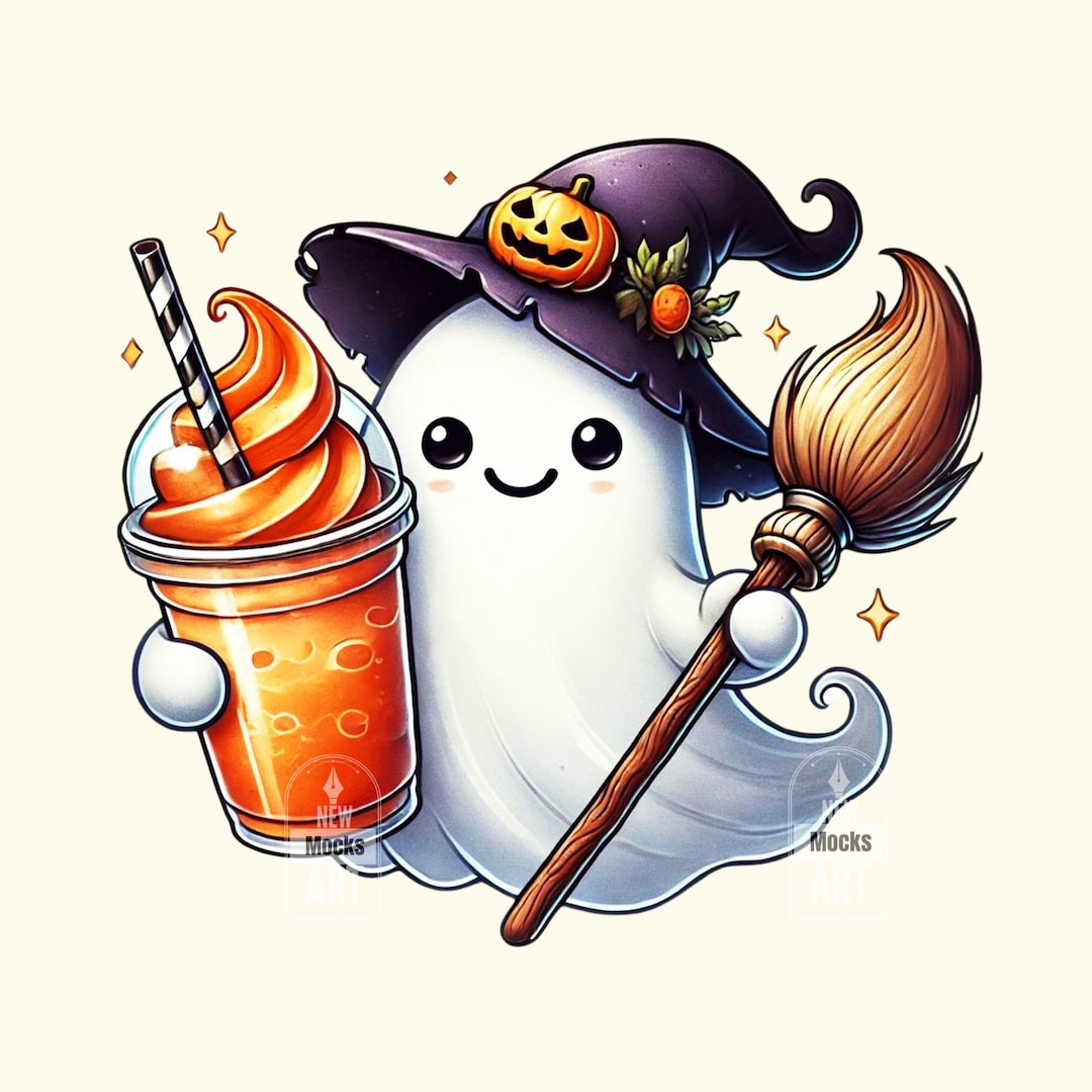 Cute Ghost PNG, Wizard Hat Ghost, Halloween Ghost Png, Bougie, Coffee ...
