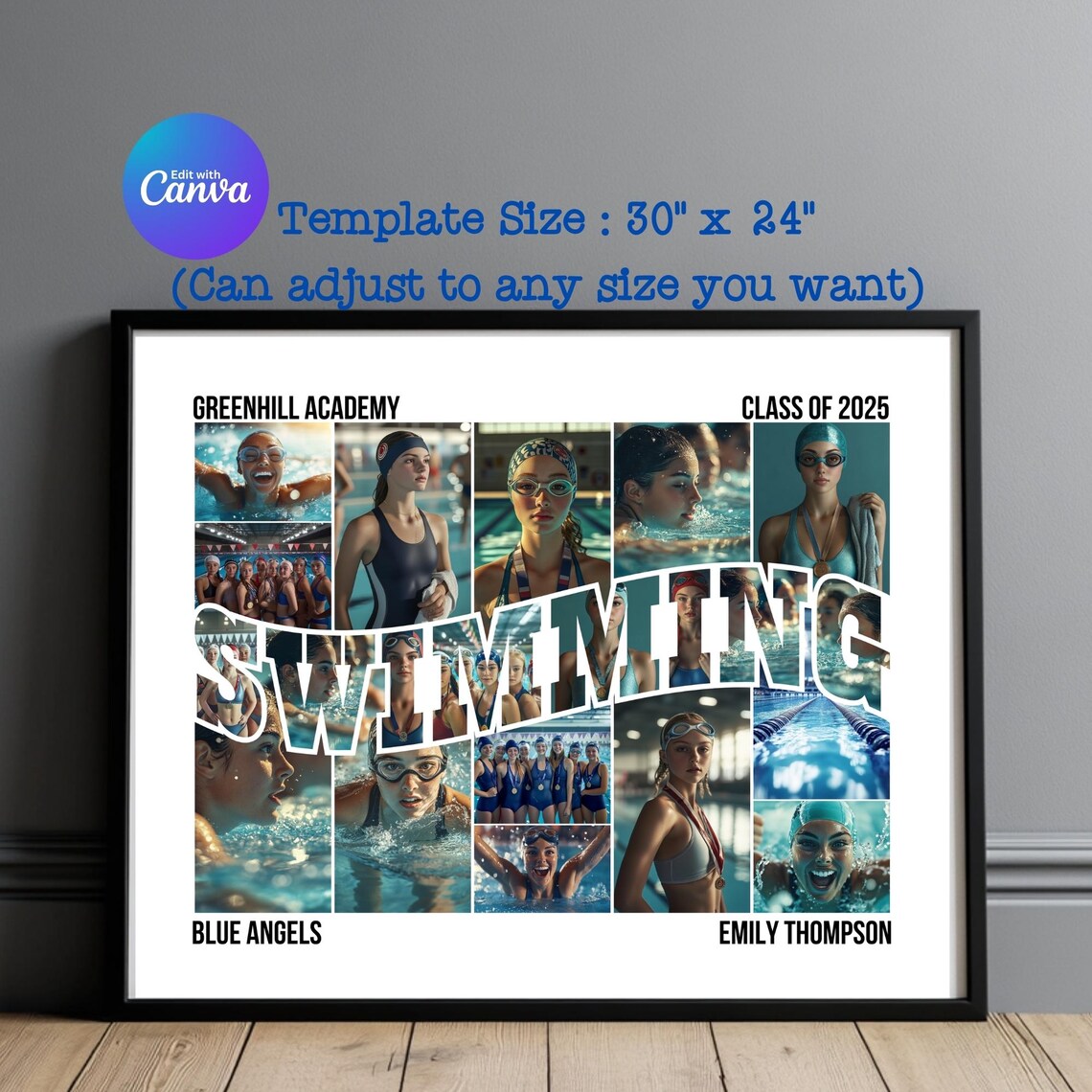 SWIMMING Collage Canva TEMPLATE Editable 21-photo Sports Team Poster ...