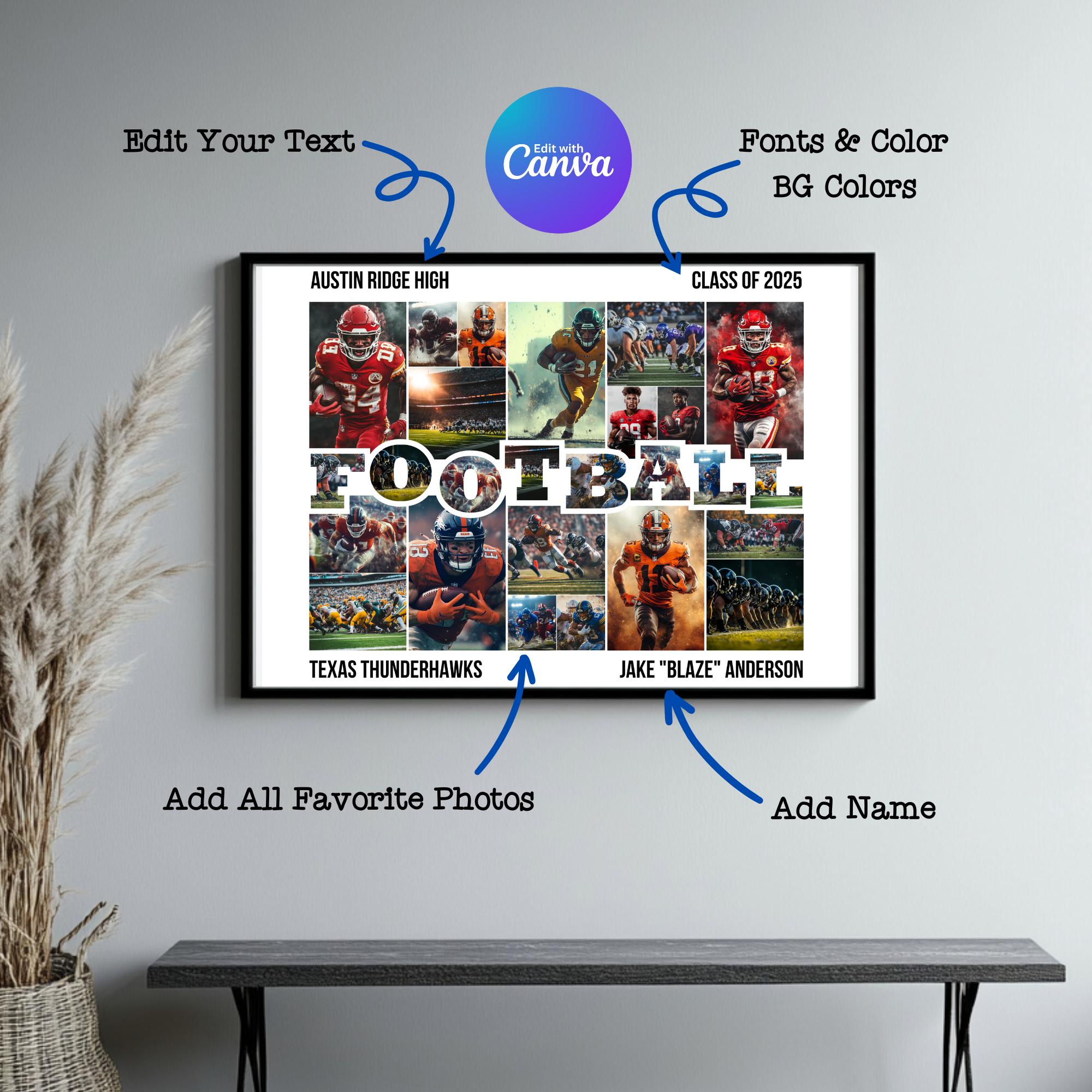 American Football Photo Collage Template Gift for Sports Poster ...