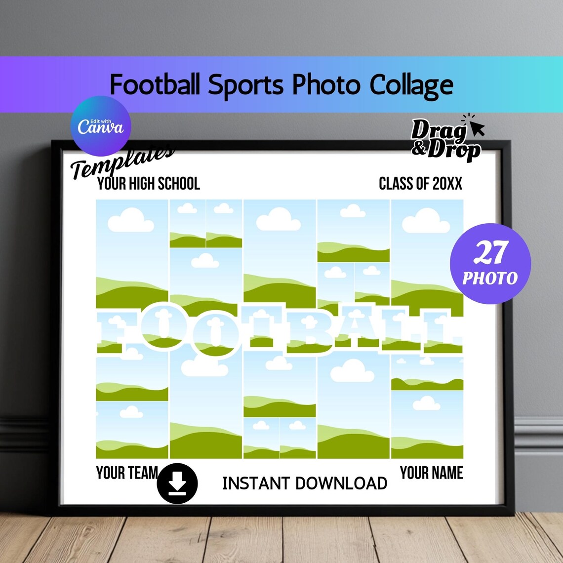 American Football Photo Collage Template Gift for Sports Poster ...
