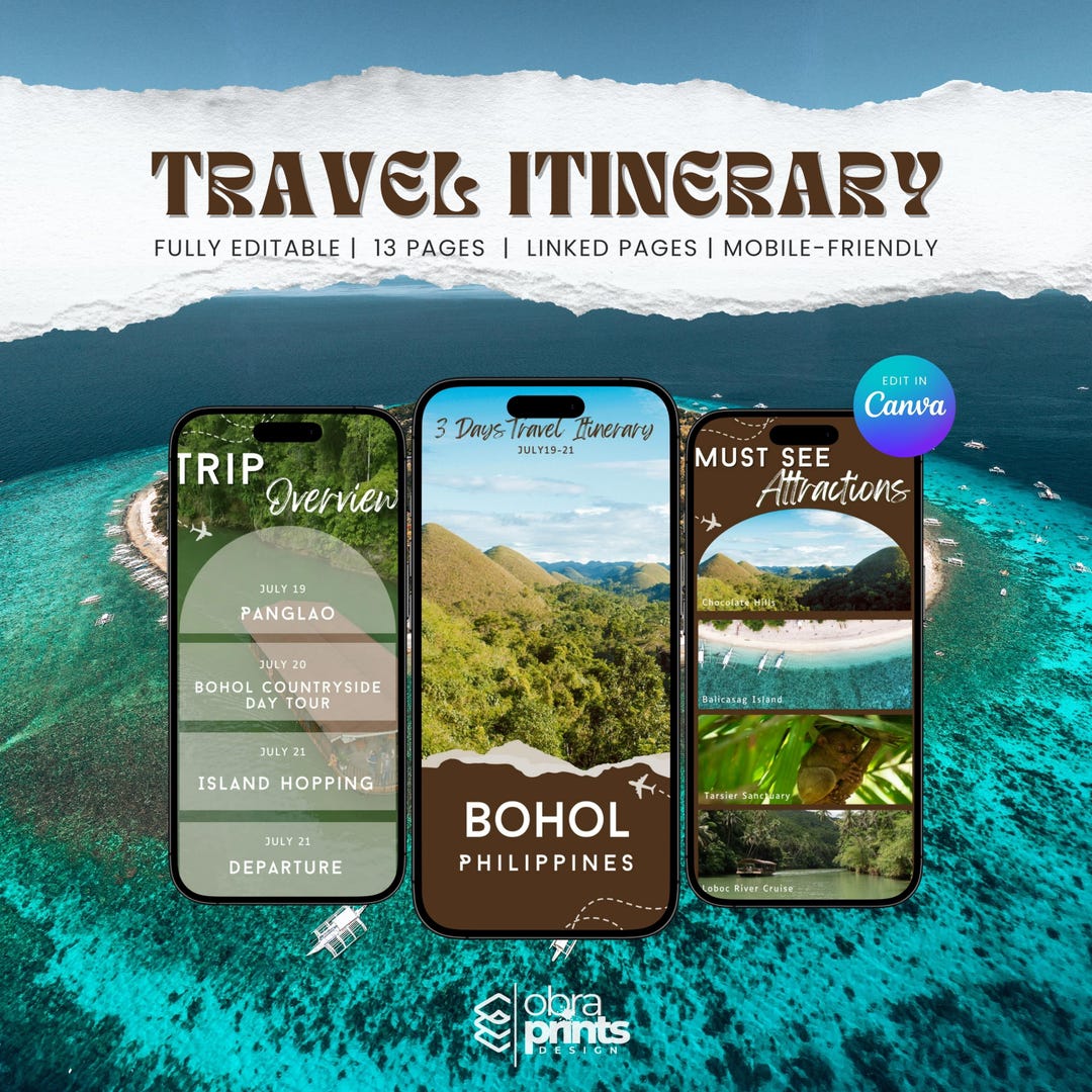 Bohol Philippines Travel Itinerary Canva Template, Digital Editable ...