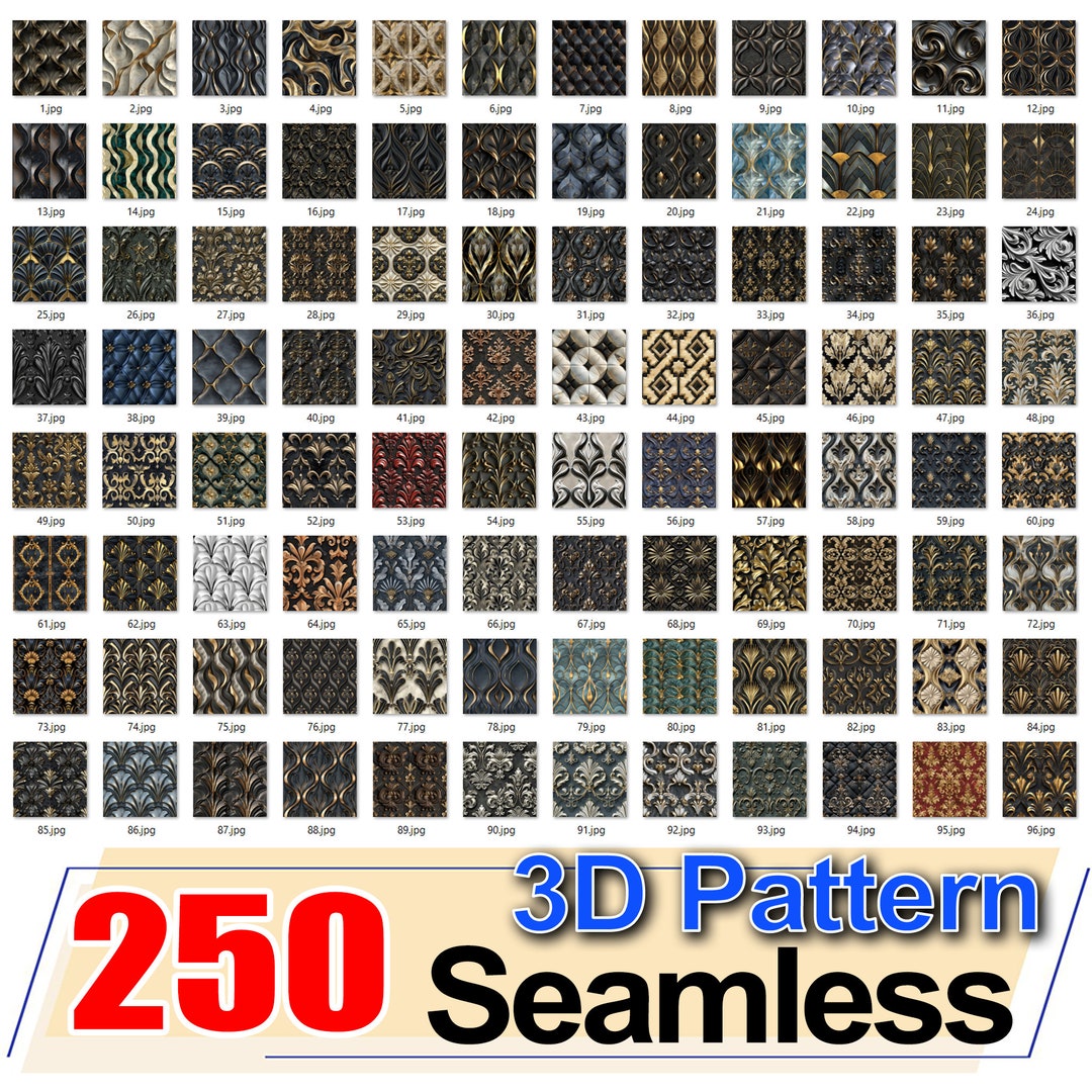 3D Seamless Pattern Pack, 250 PNG Files Mega Bundle, Instant Download ...