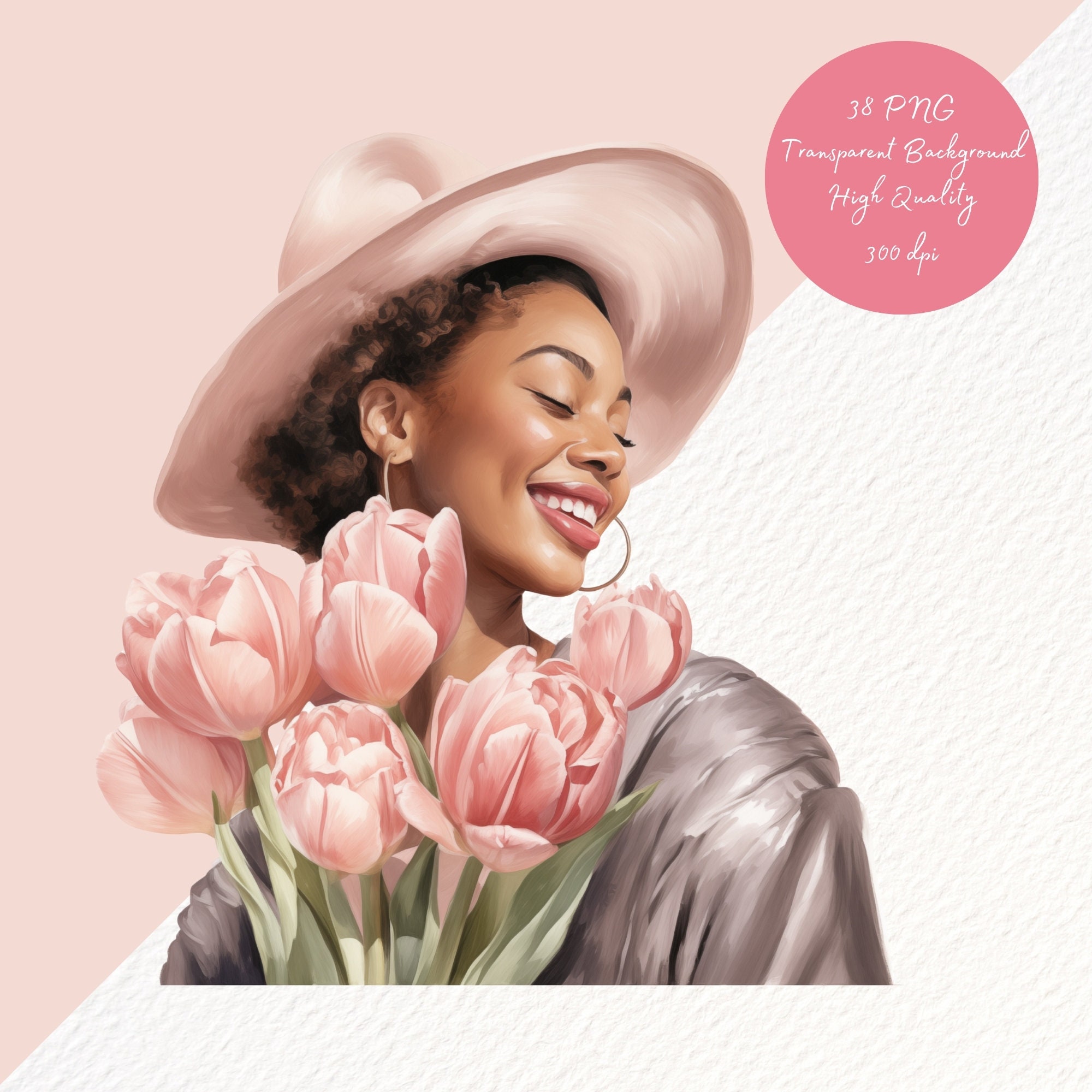 Watercolor Pink Tulip Clipart: Spring Floral PNG Set (digital Download ...