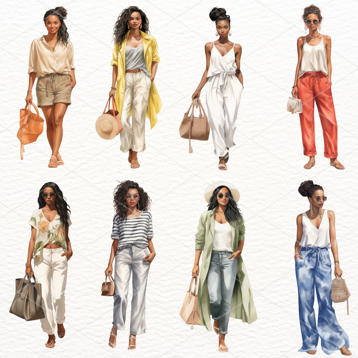 Watercolor Fashion Girls Clipart, Summer Clipart, Beautiful Woman ...