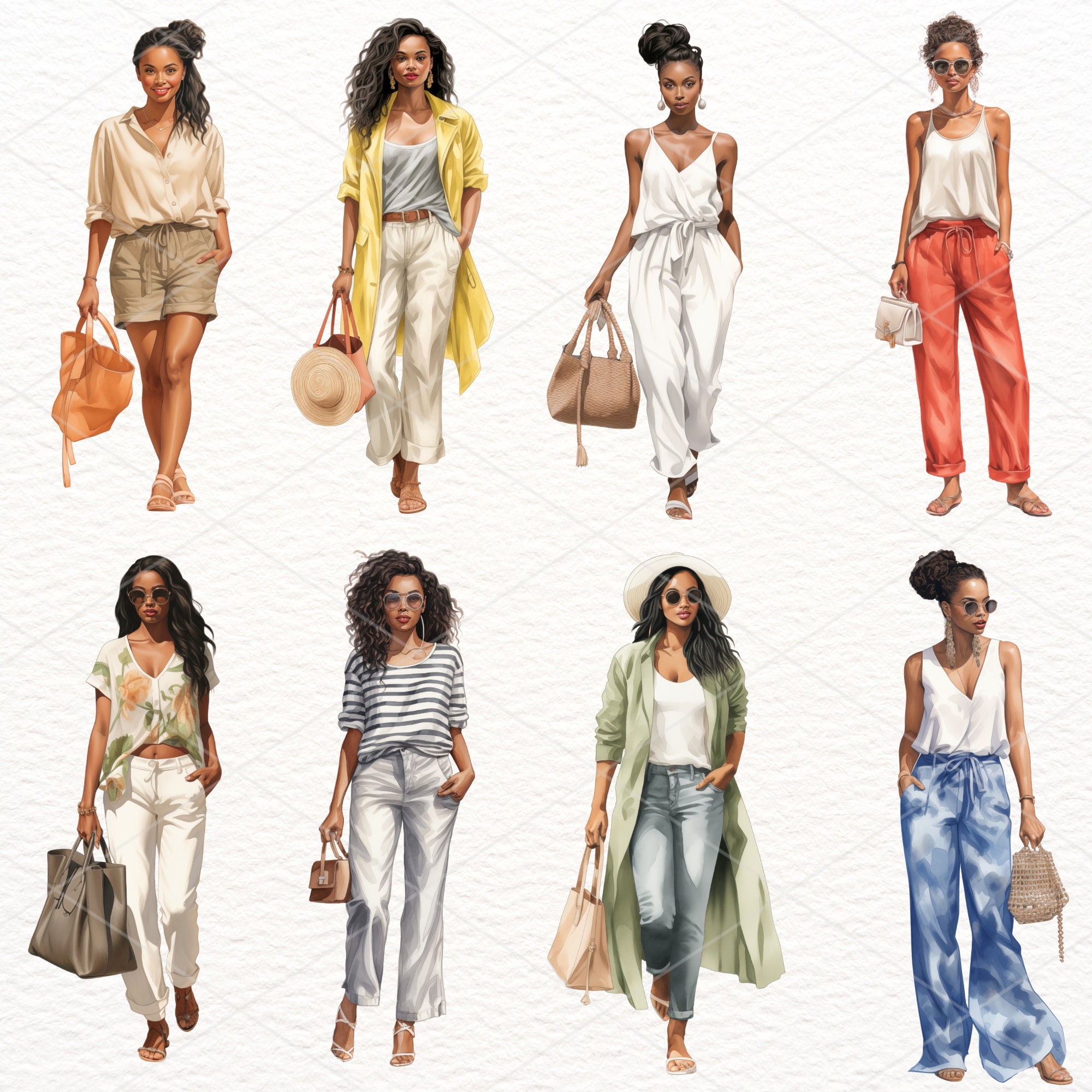 Watercolor Fashion Girls Clipart, Summer Clipart, Beautiful Woman ...