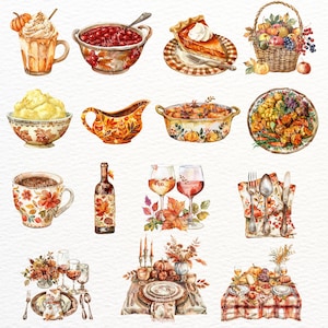 Watercolor Thanksgiving Day Clipart, Autumn Fall Holiday, Retro ...
