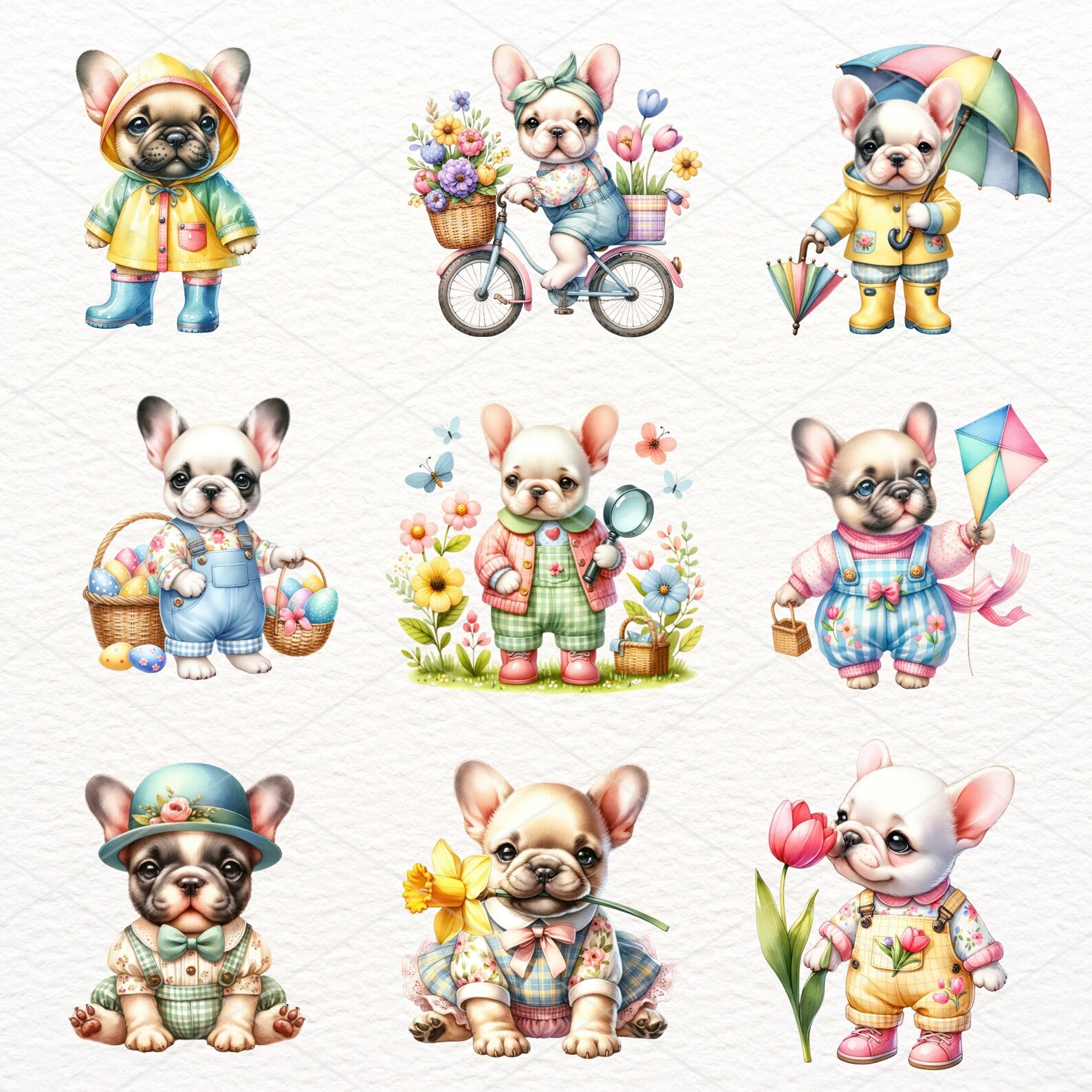 Spring Clipart Bundle PNG, French Bulldog Clipart, Cute Frenchie ...