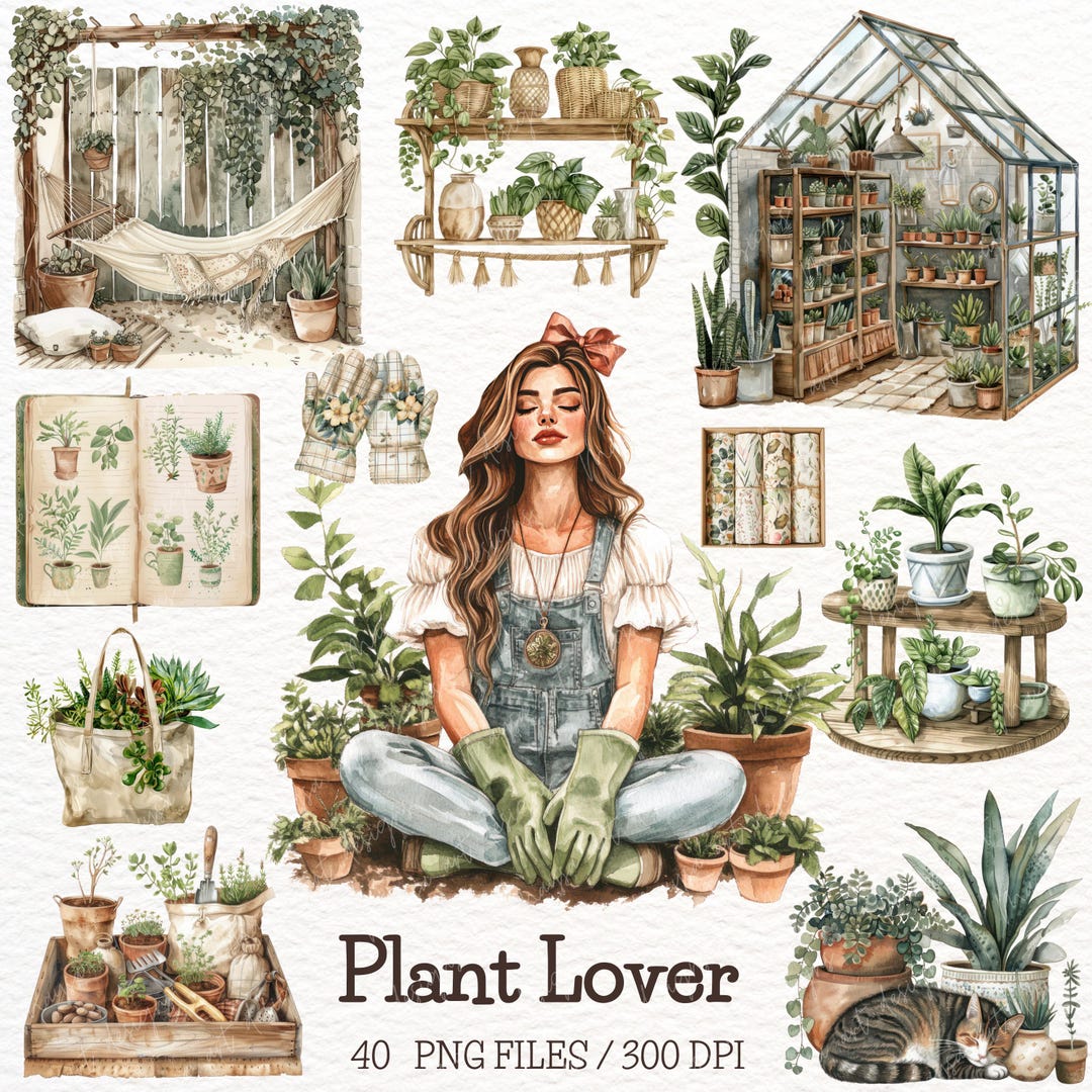 Watercolor Plant Lover Clipart, Potted Plants, Greenery Plants, House ...
