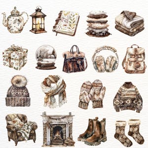 Watercolor Winter Clipart, Cozy Winter, Rustic Winter PNG, Snowy ...