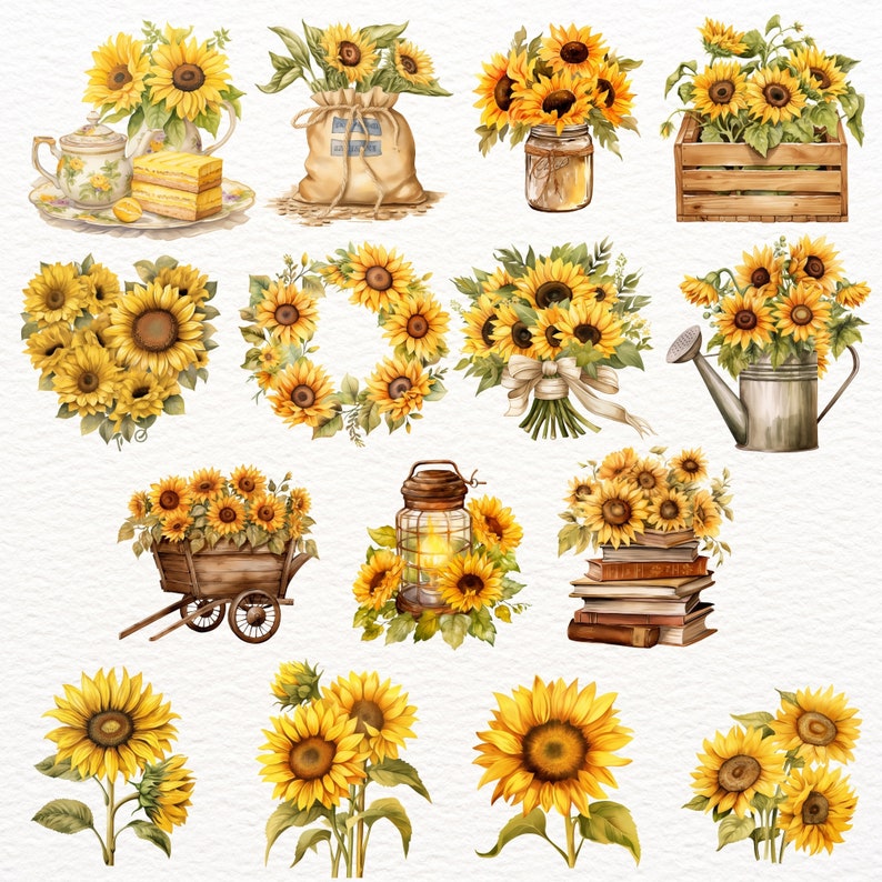 Watercolor Sunflowers Clipart, Sunflowers Sublimation PNG, Floral ...