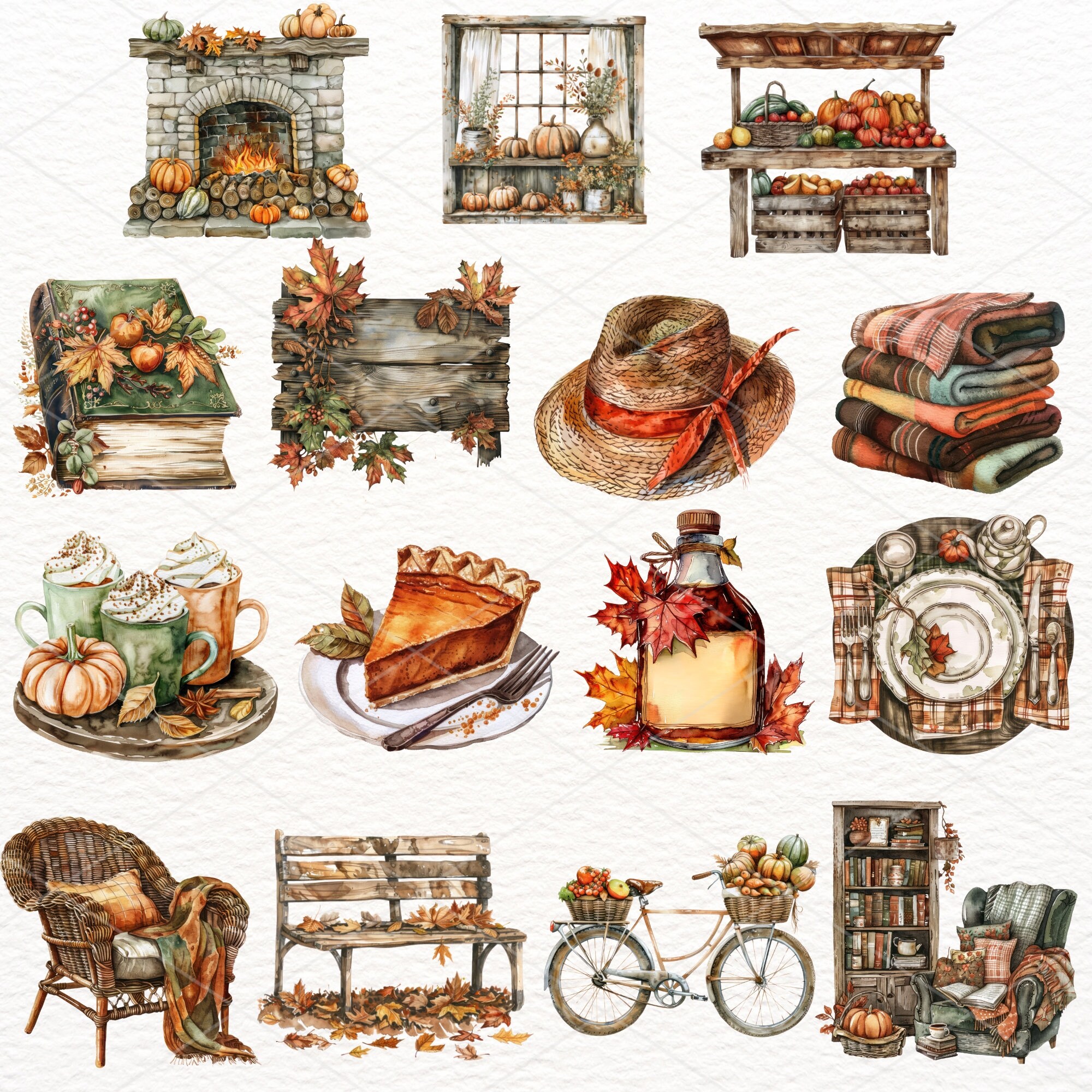 Watercolor Rustic Fall Clipart, Cozy Fall, Autumn Fall PNG Graphic ...