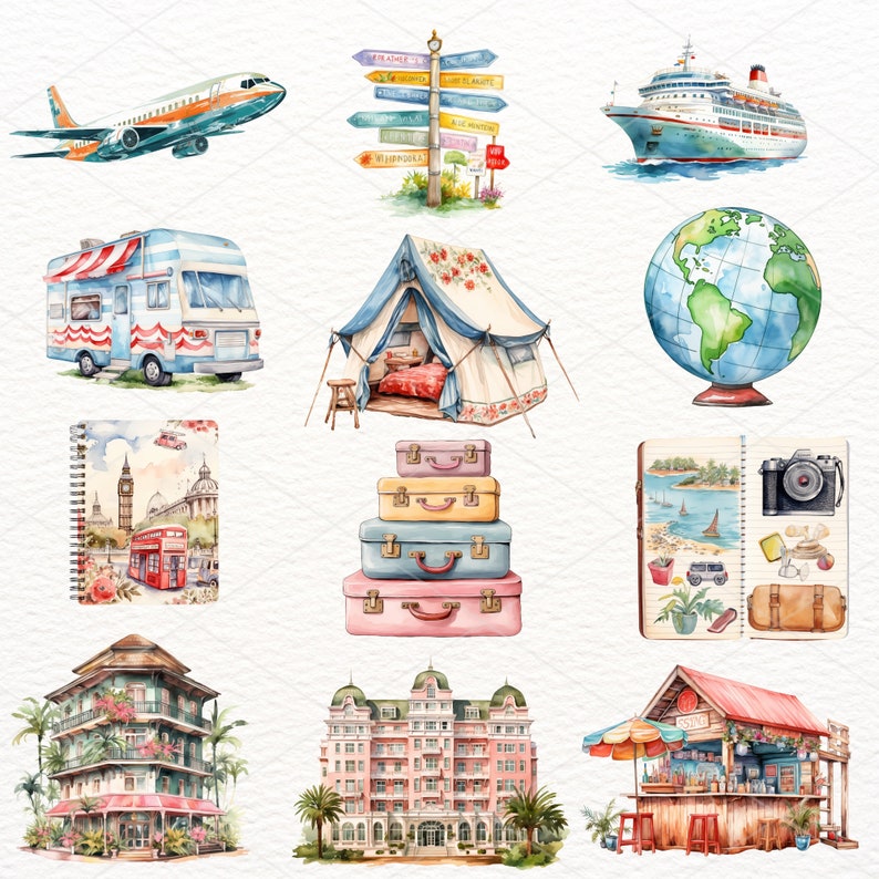 Watercolor Summer Travel Clipart, Summer PNG, Travel Clipart, Girl ...