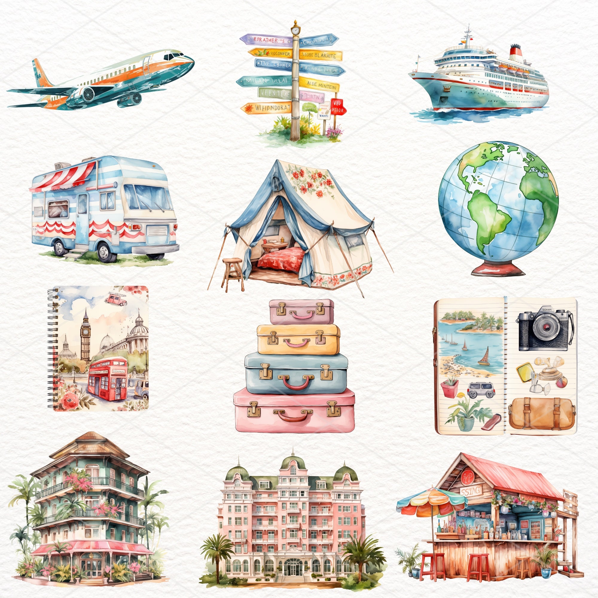 Watercolor Summer Travel Clipart, Summer PNG, Travel Clipart, Girl ...