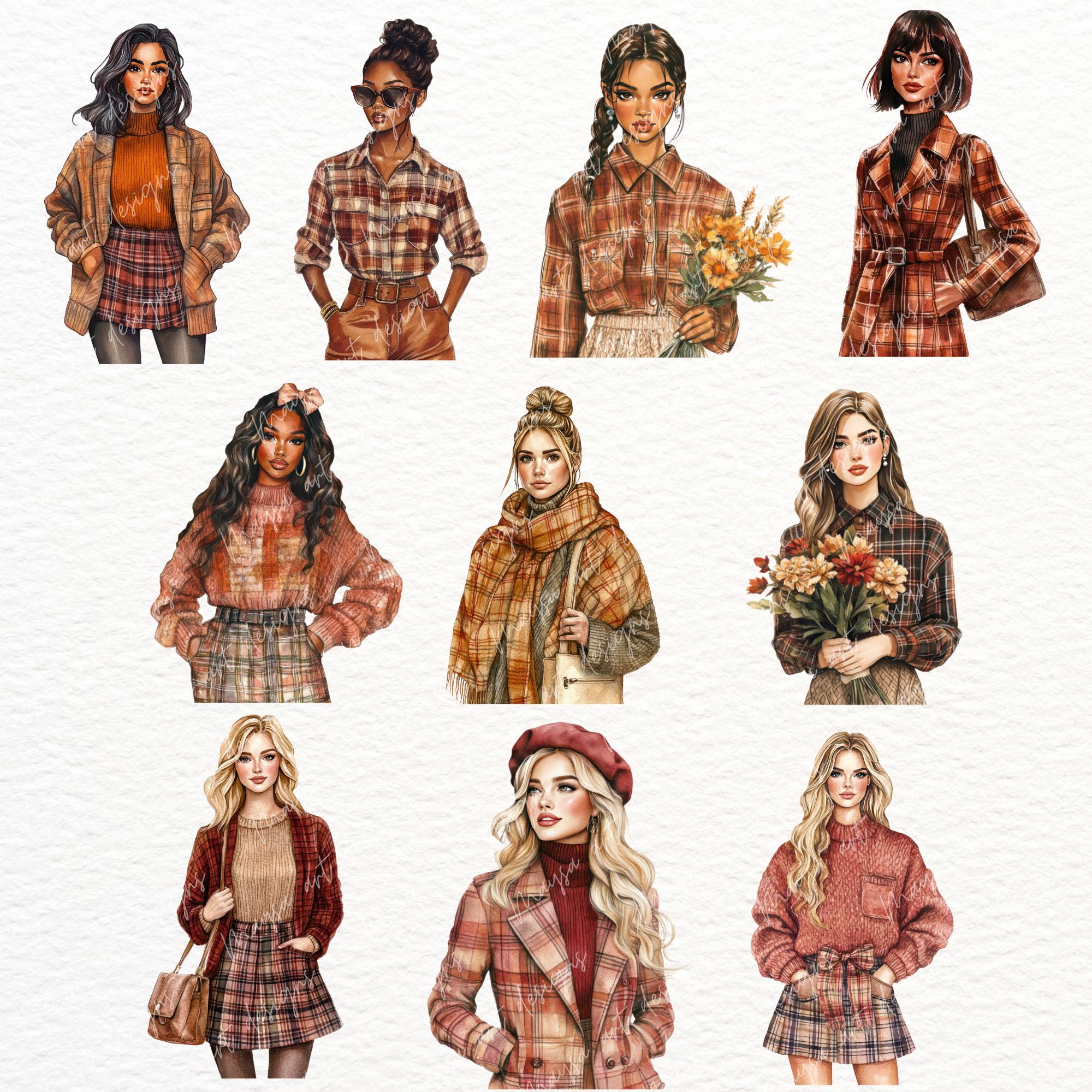 Watercolor Plaid Clipart: Cozy Autumn PNG Graphics (commercial Use ...