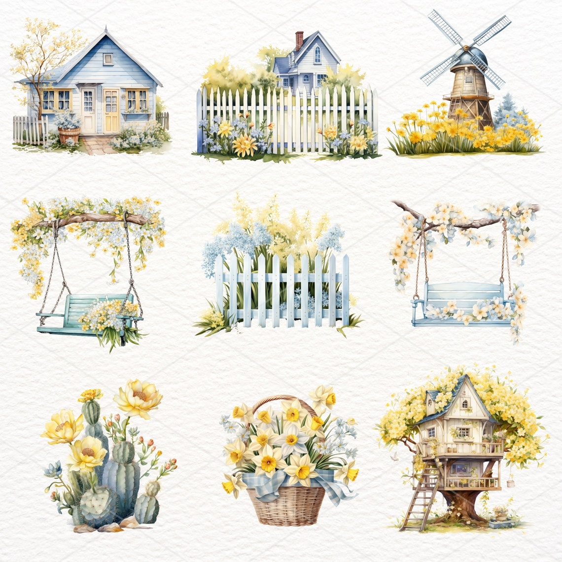 Spring Day Watercolor Clipart, Cozy Spring Graphic, Cottagecore Clip ...