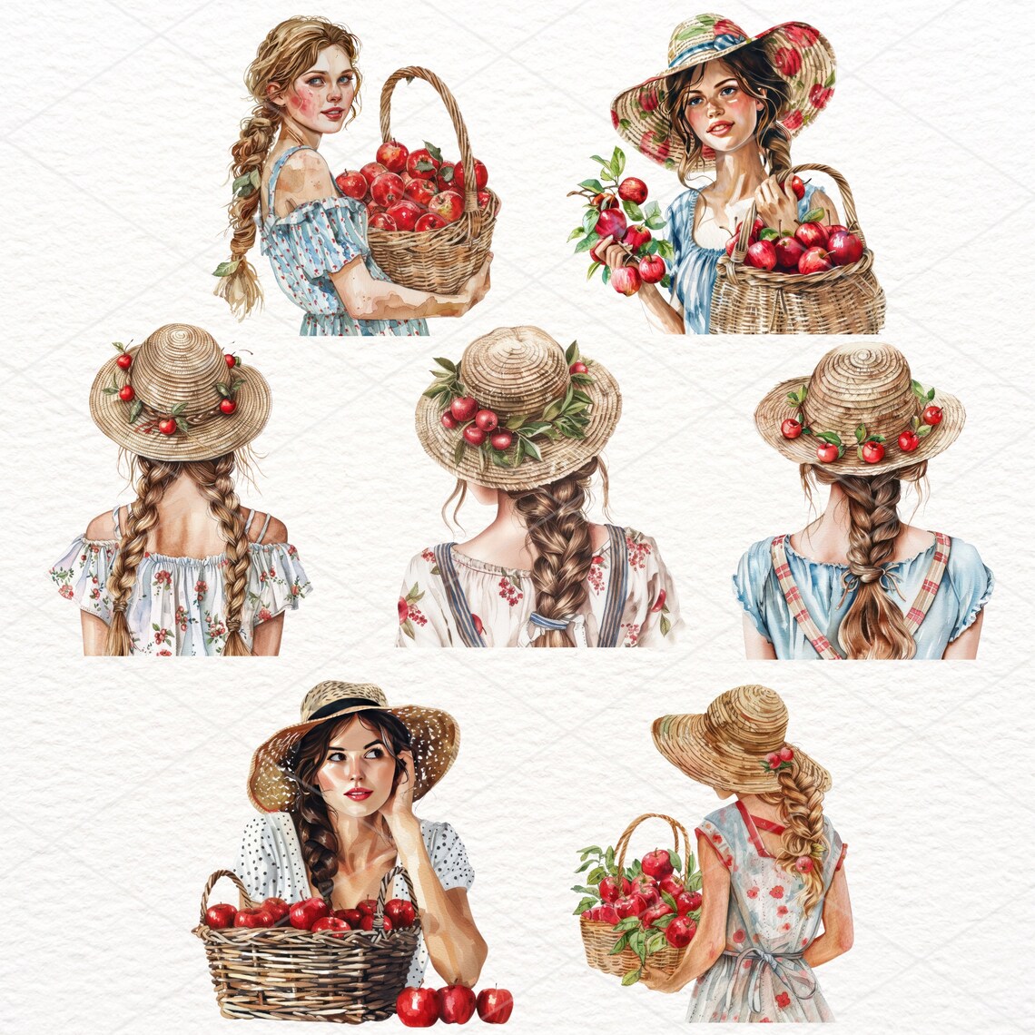Watercolor Apple Farm Clipart: Summer Fruits Graphics (instant Download ...