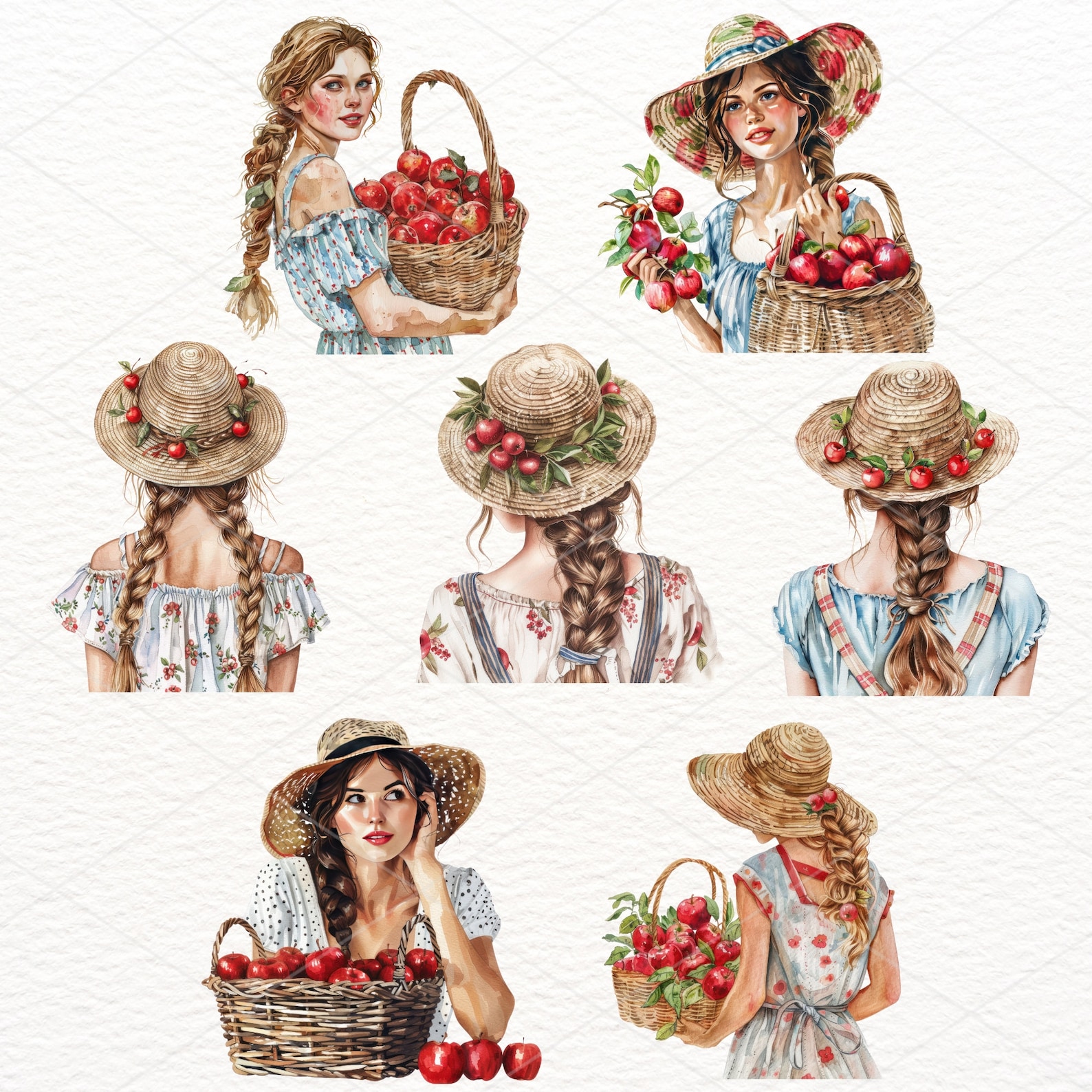 Watercolor Apple Farm Clipart, Summer, Red Apple Clipart, Watercolor ...