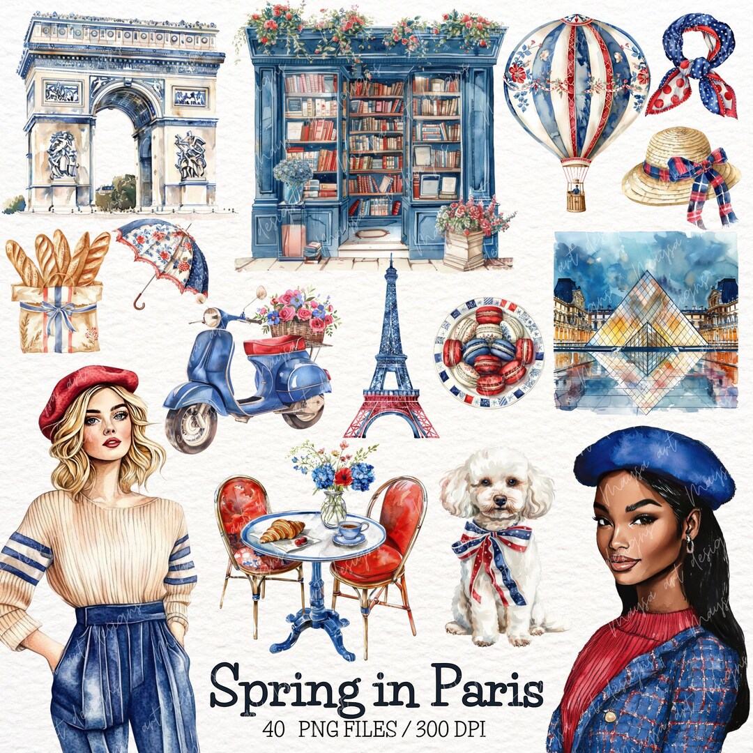 Watercolor Spring in Paris Clipart: Parisian Lifestyle PNG (digital ...