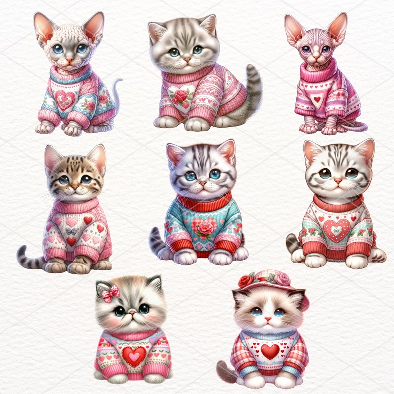 Watercolor Cute Cat Valentine Clipart, Valentines Day Clipart, Cat PNG ...