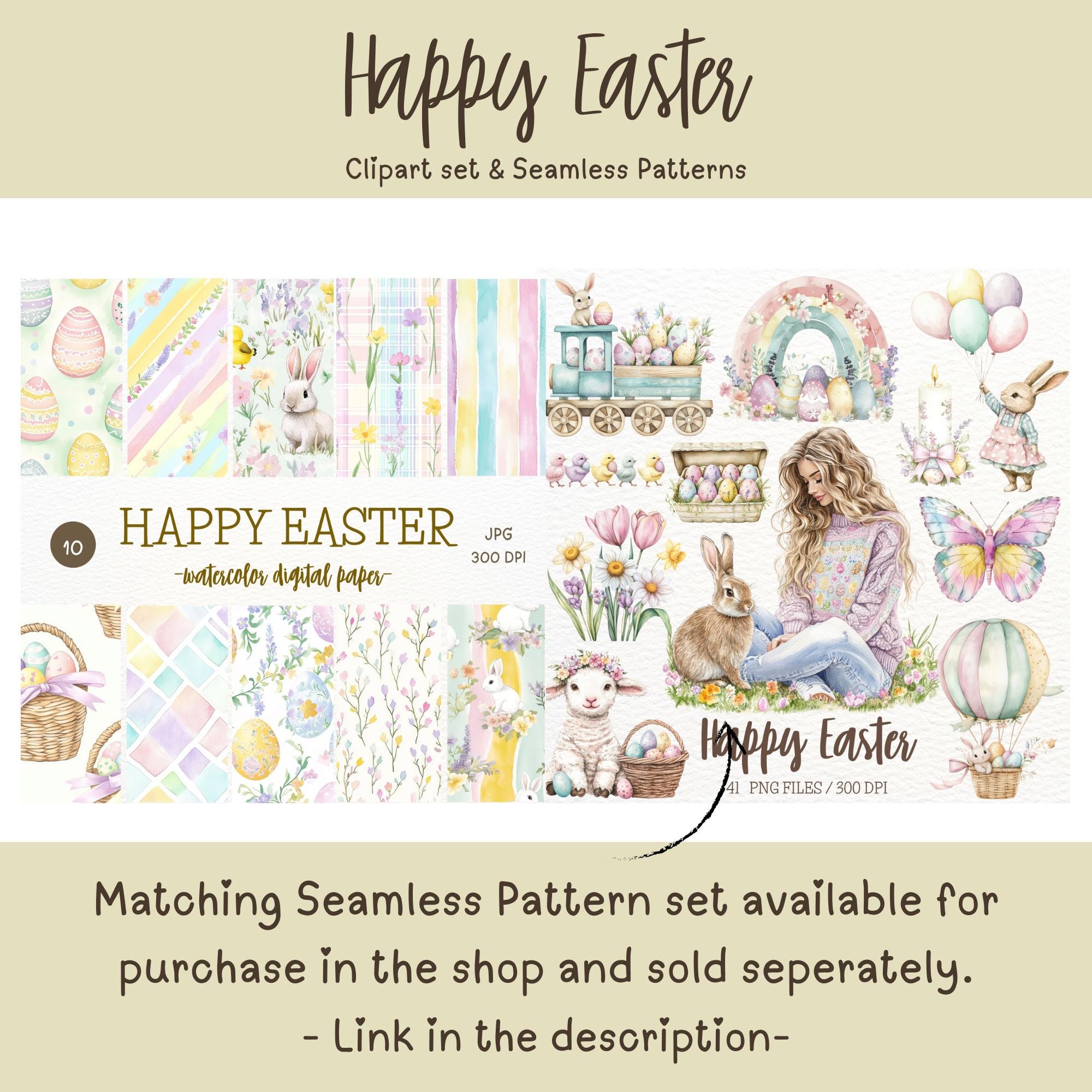 Watercolor Easter Digital Paper: Bunny, Eggs, Spring (digital Download ...