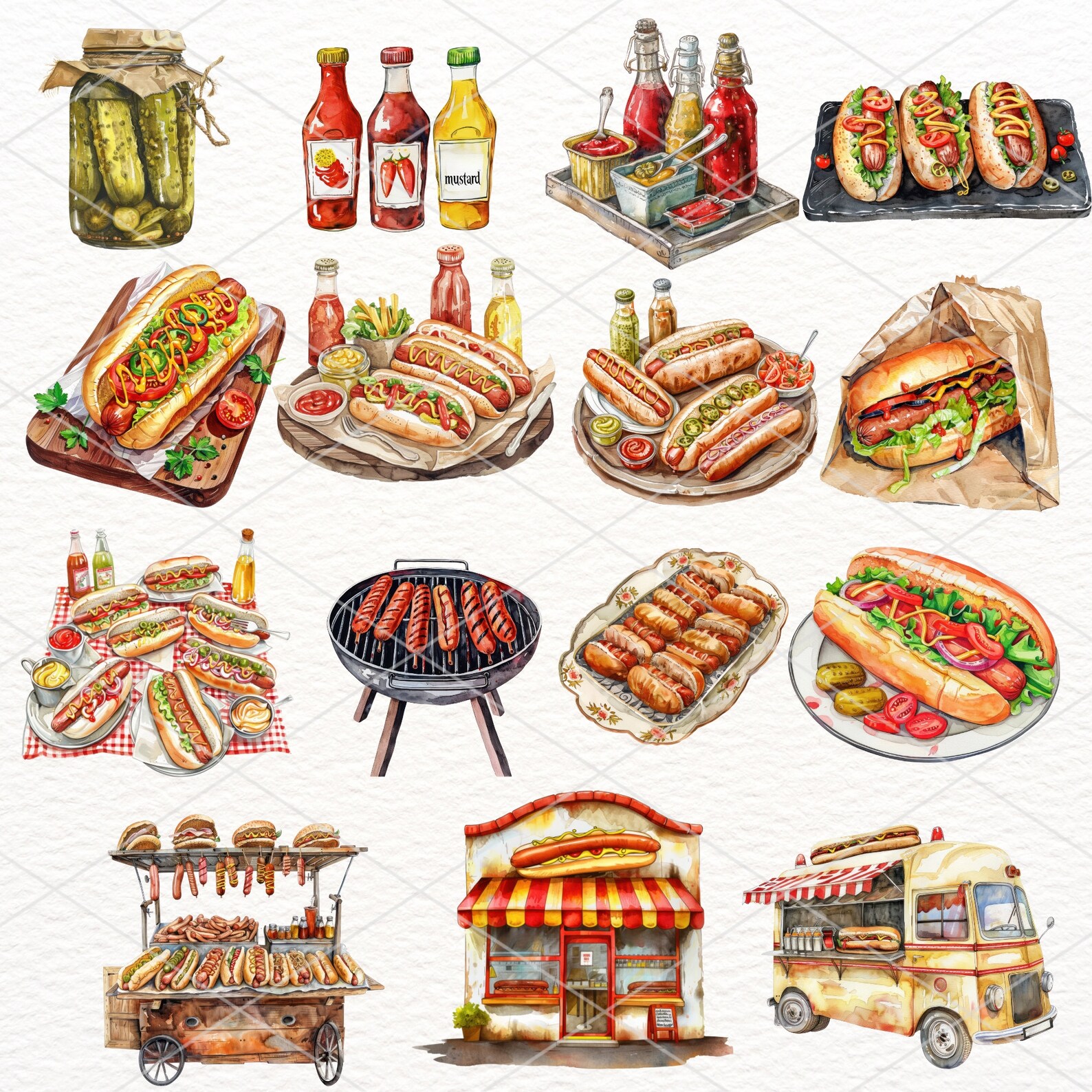 Watercolor Hot Dog Clipart, Hot Dog PNG Fast Food Clipart, Summer Food ...