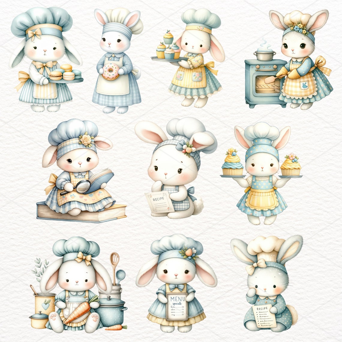 Bunny Chef Watercolor Clipart, Cute Bunny Clipart, Cute Rabbit PNG ...