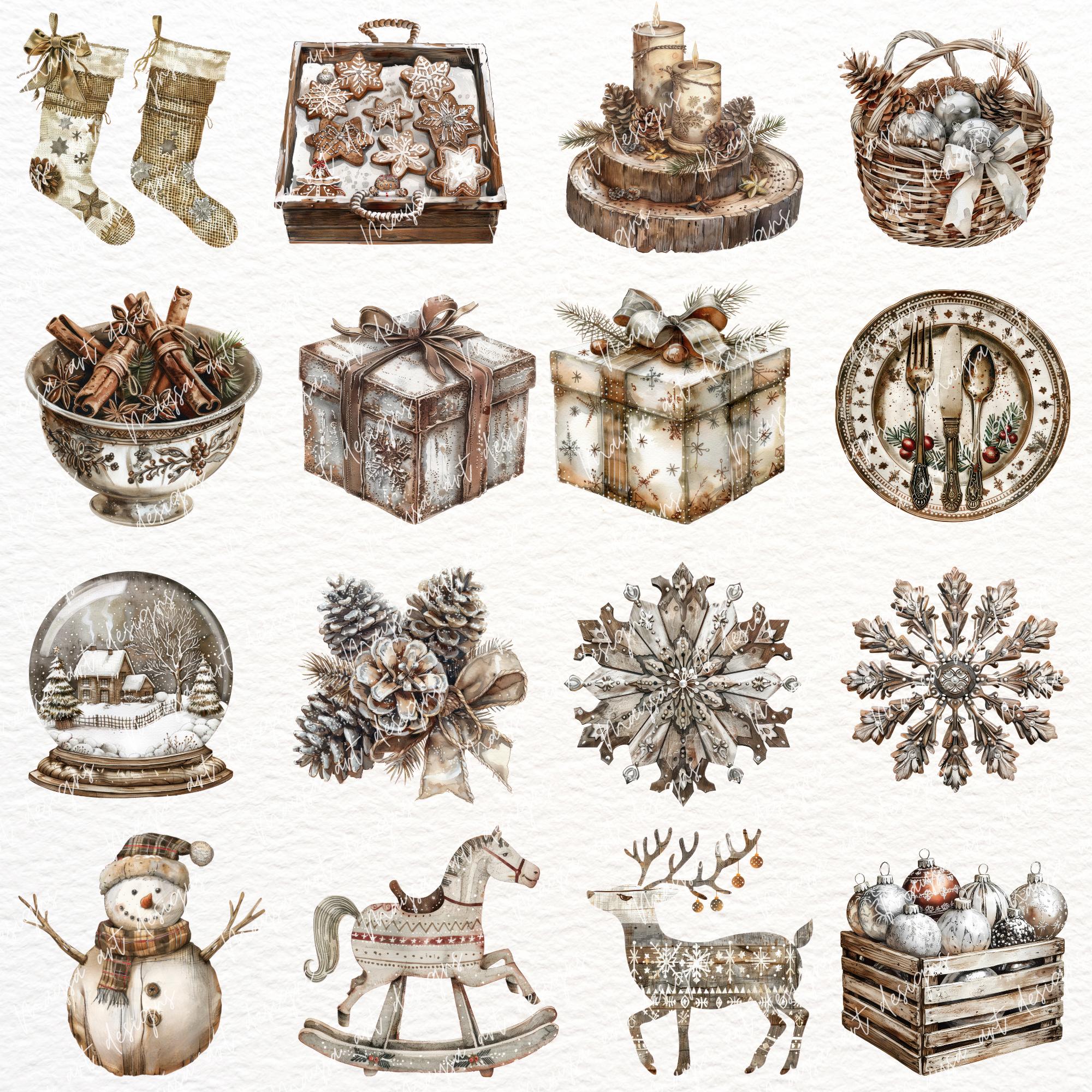 Watercolor Christmas Clipart: Rustic Holiday PNG Images (digital ...