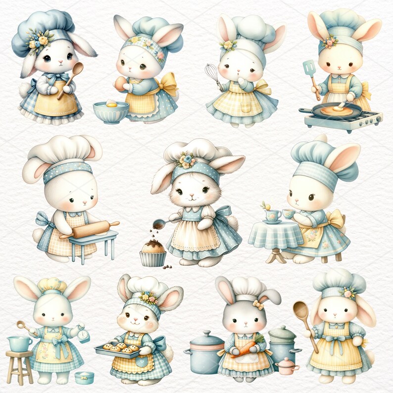 Bunny Chef Watercolor Clipart, Cute Bunny Clipart, Cute Rabbit PNG ...