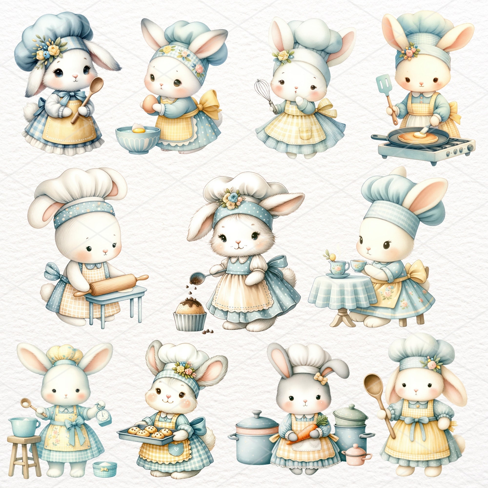 Bunny Chef Watercolor Clipart, Cute Bunny Clipart, Cute Rabbit PNG ...
