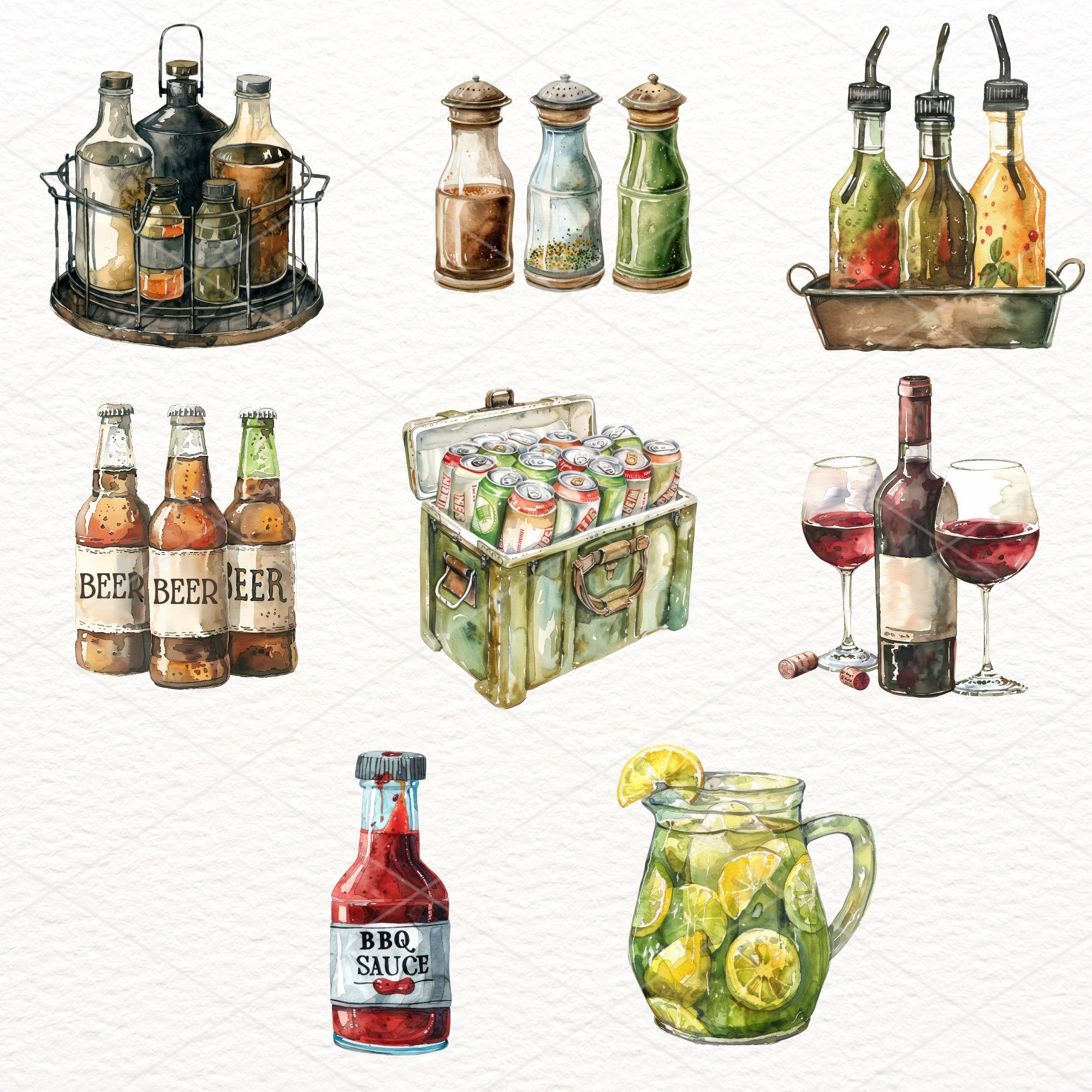 Watercolor Barbecue Clipart, BBQ PNG, Summer Graphics, Food Steak ...